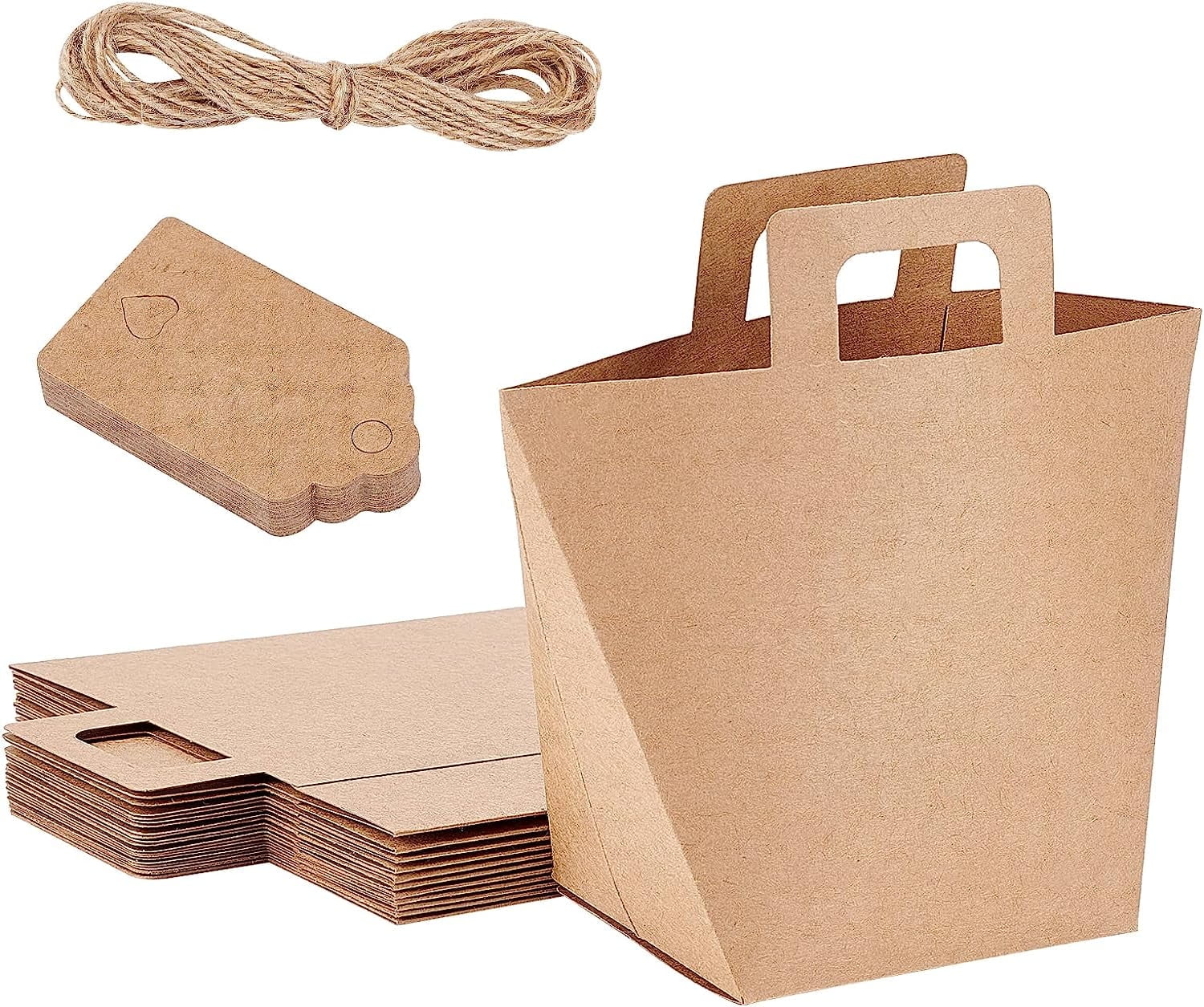 12 Pcs Bags with Handles Foldable Kraft Paper Bags Wedding Favour Paper ...