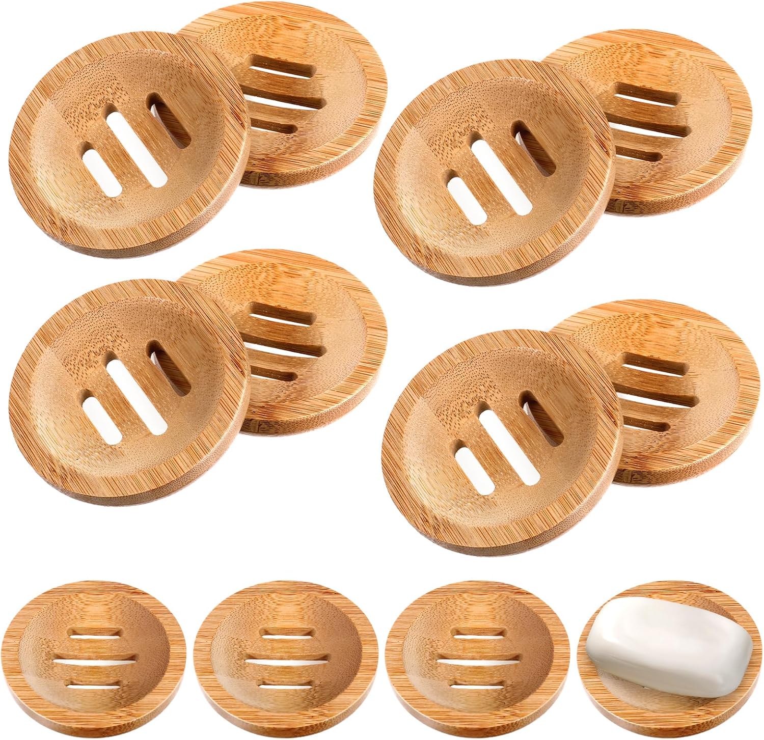 12 Pcs Bamboo Soap Dishes Wooden Soap Tray Soap Holder, Round Soap Dish ...