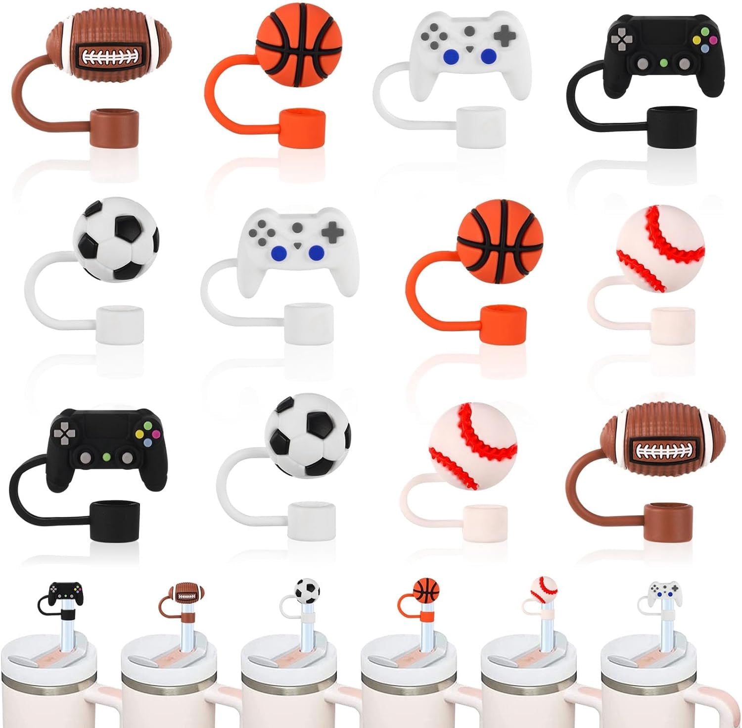 12 Pcs Baseball Straw Topper for Stanley, Straw Covers Boys for Stanley ...