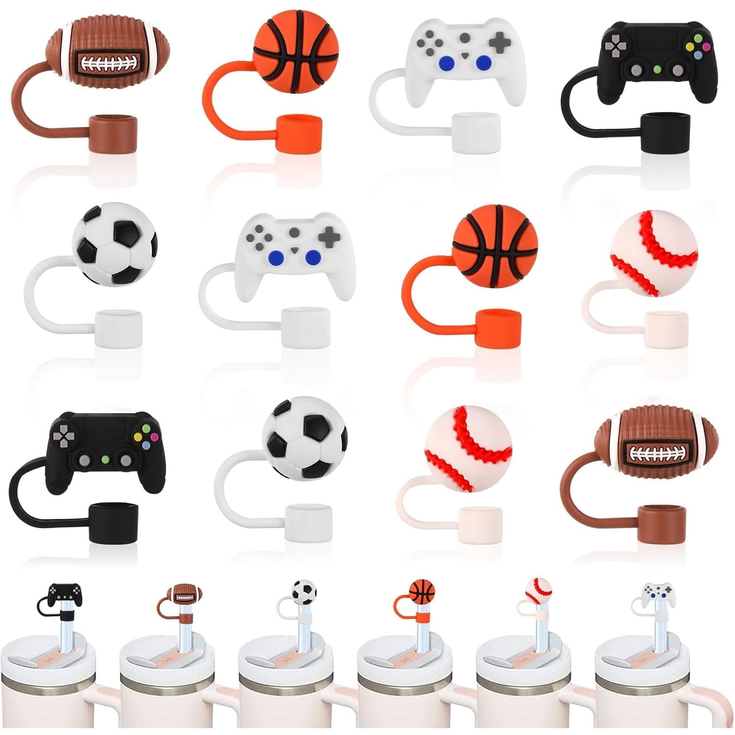 12 Pcs Baseball Straw Topper for Stanley, Straw Covers Boys for Stanley ...