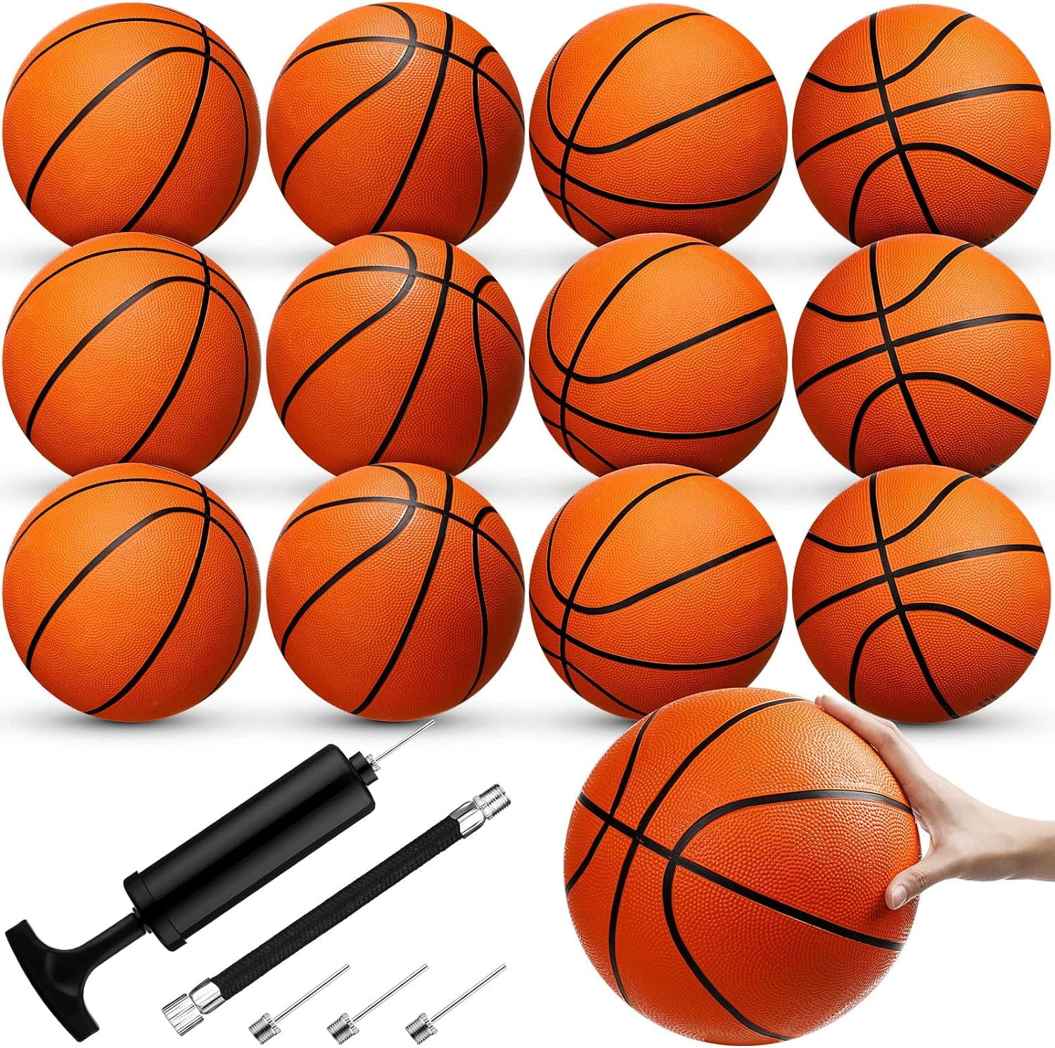 12 Pcs Basketball Official Rubber Basketball Bulk Outdoor with Air Pump ...