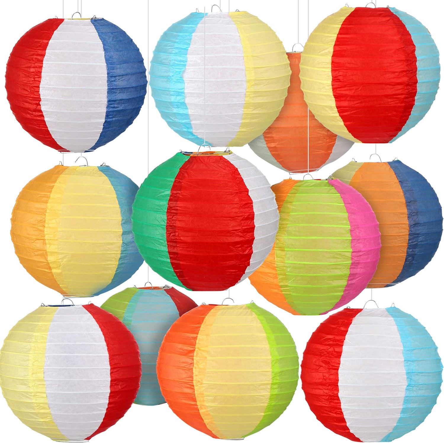 12 Pcs Beach Ball Hanging Paper Lanterns Summer Pool Party Hanging ...