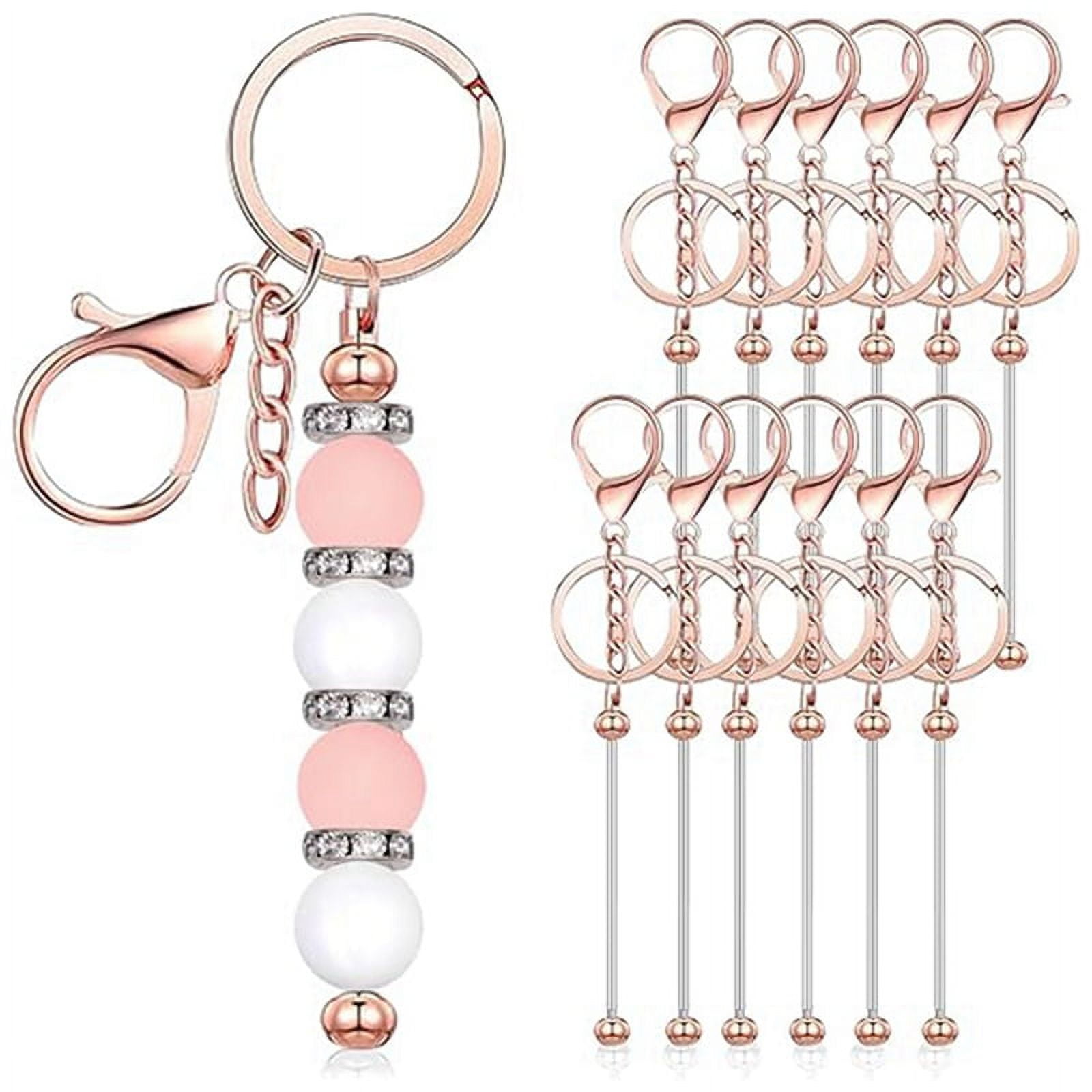 12 Pcs Beadable Keychain Bars for Beads Blank Keychain Metal Beaded ...