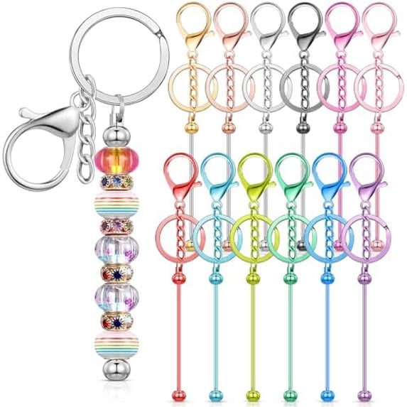 12 Pcs Beadable Keychains Bars Bulk Blank Beaded Metal Keychain for ...