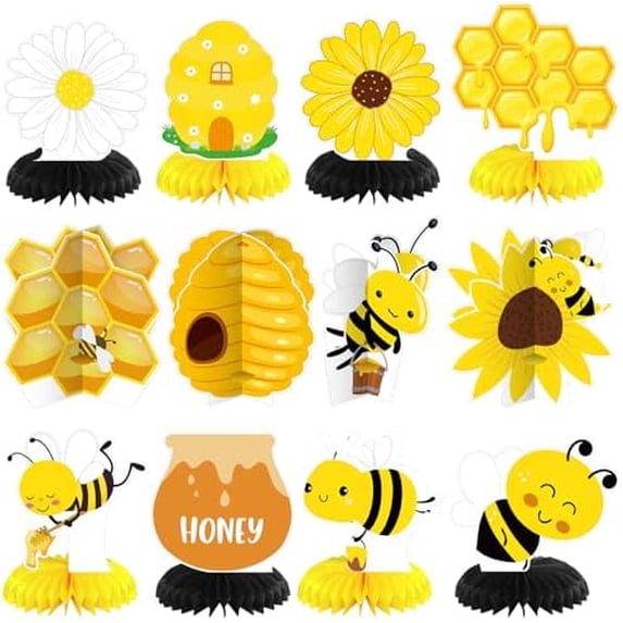 12 Pcs Bee Party Decorations Honey Bee Theme Party Decorations Gender ...
