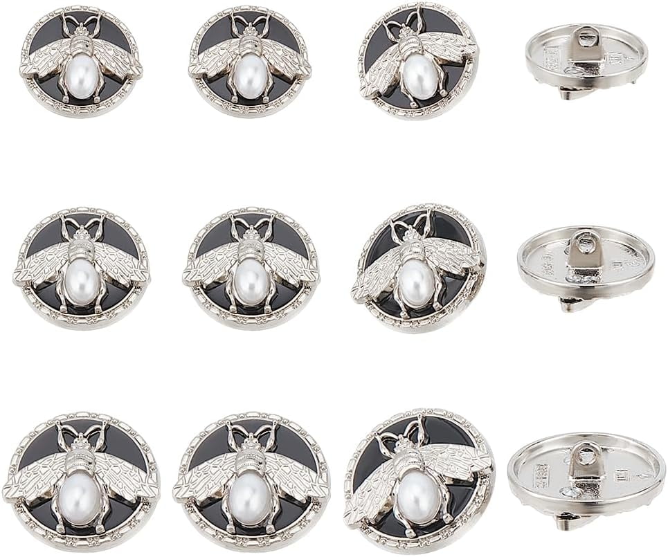 12 Pcs Bee Round Metal Button 3D Bee with Pearl Alloy Shank Buttons ...