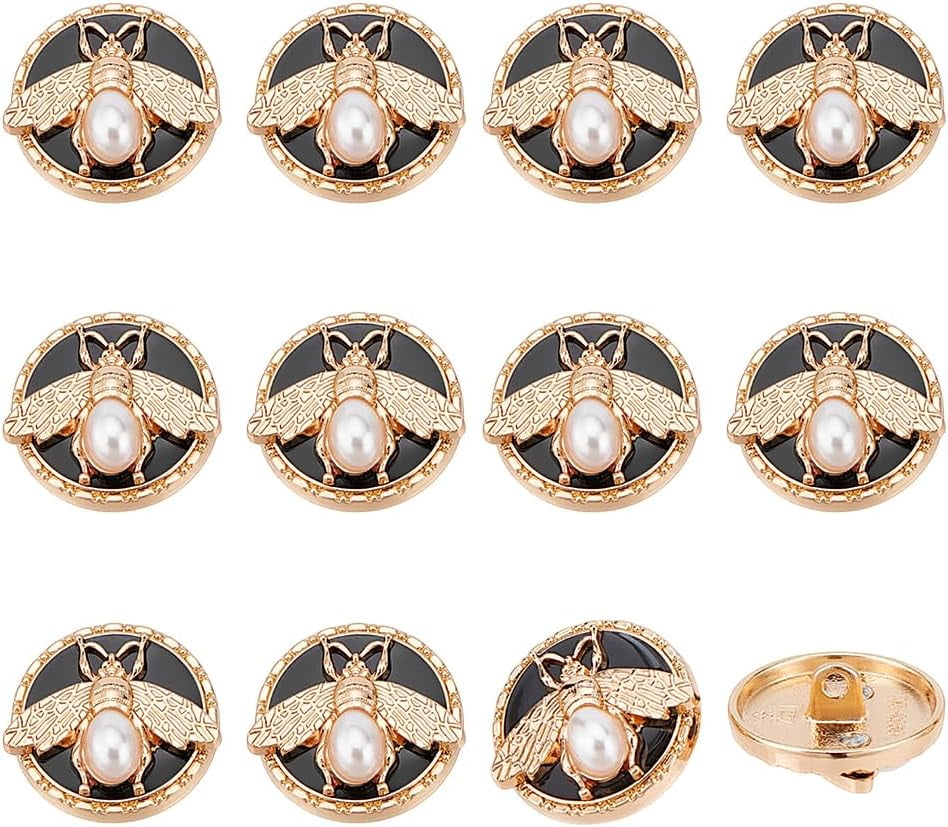 12 Pcs Bee Round Metal Button 3D Bee with Pearl Alloy Shank Buttons ...