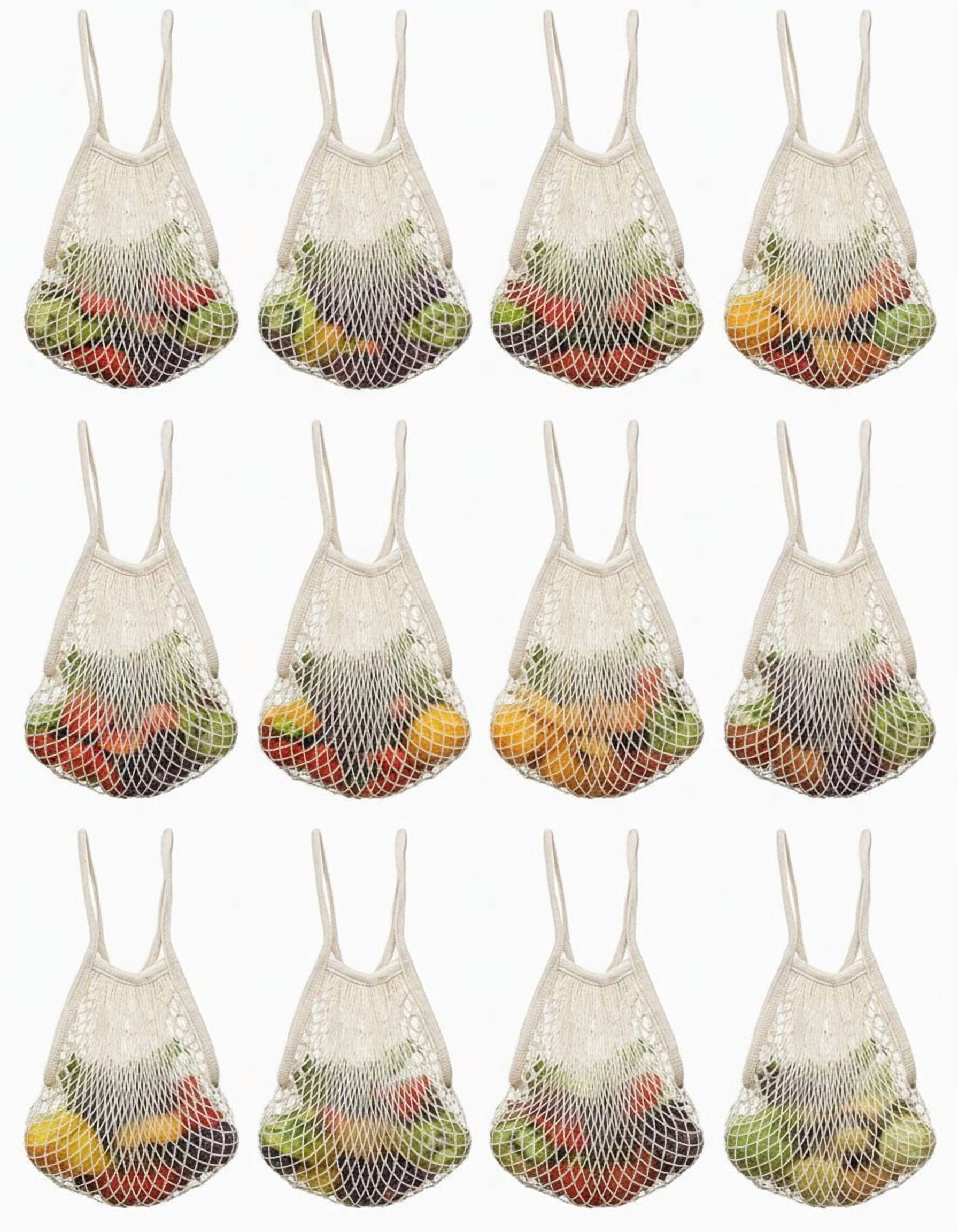 12 Pcs Beige Reusable Mesh Grocery Bags – Portable Cotton Net Produce ...