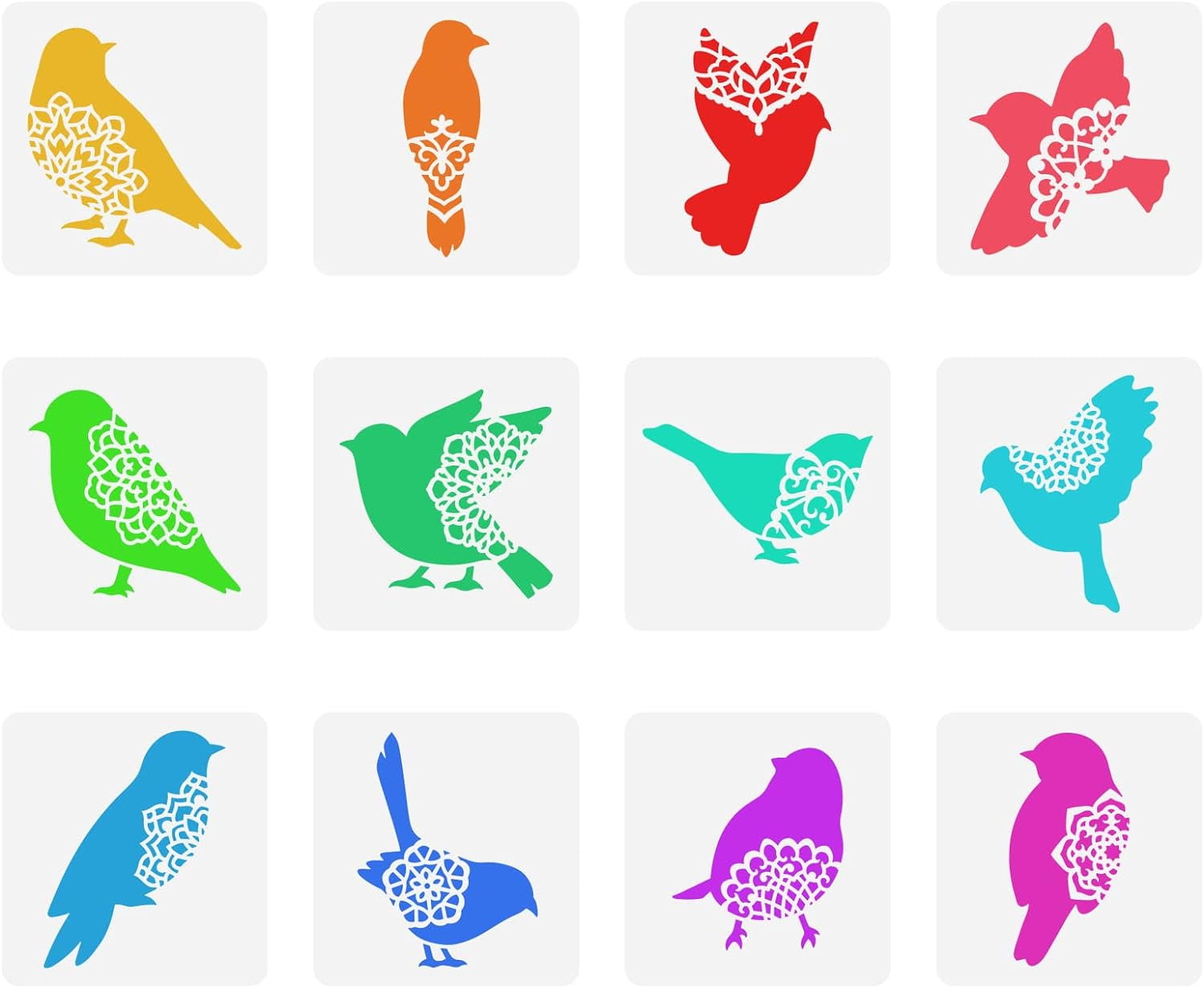 12 Pcs Bird Stencil 5.9x5.9 inch Bird Silhouettes Stencil Plastic Birds ...