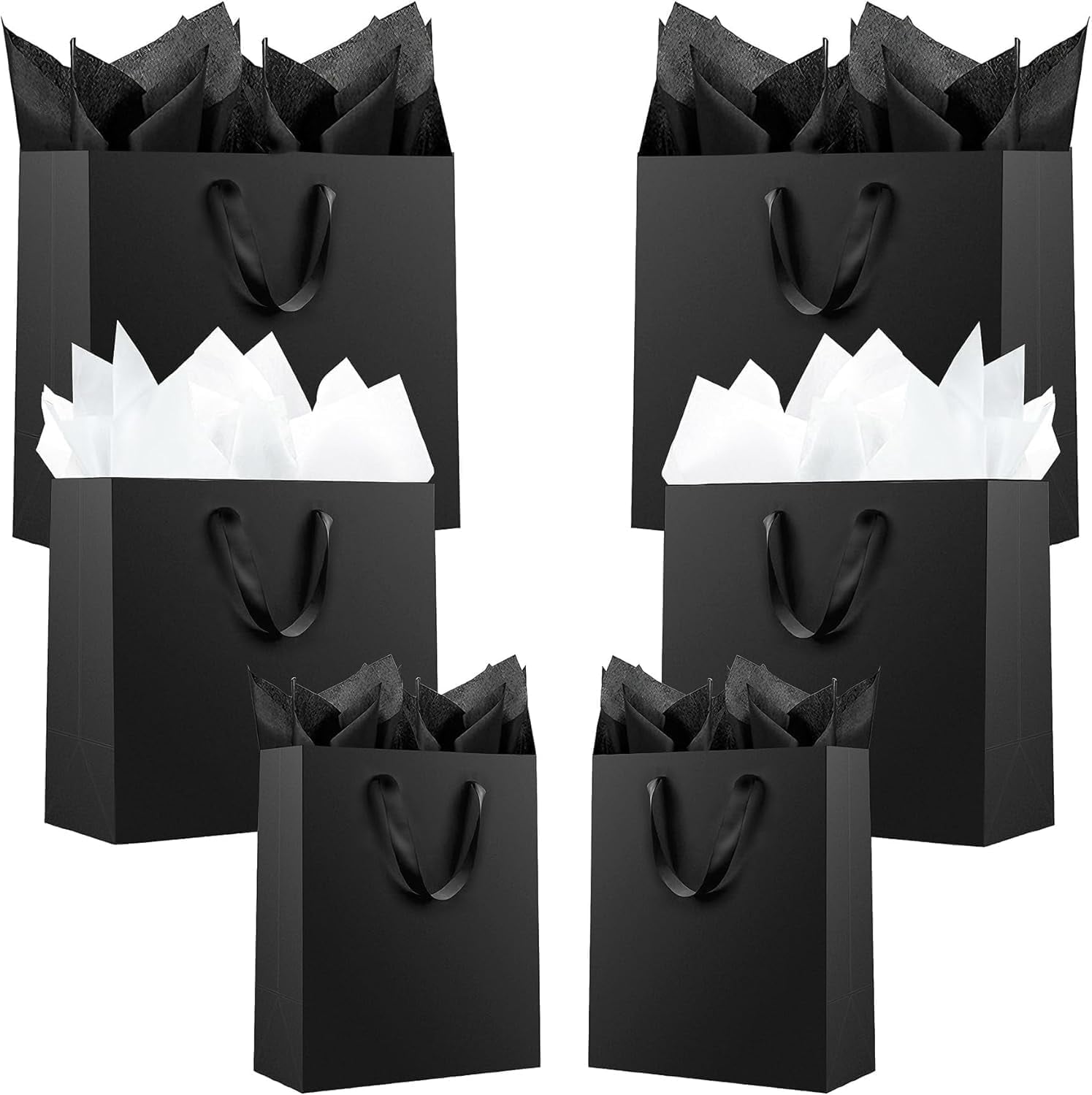 12 Pcs Black Gift Bags, Paper Bag with Mixed Tissue Paper (4 Small 6 ...