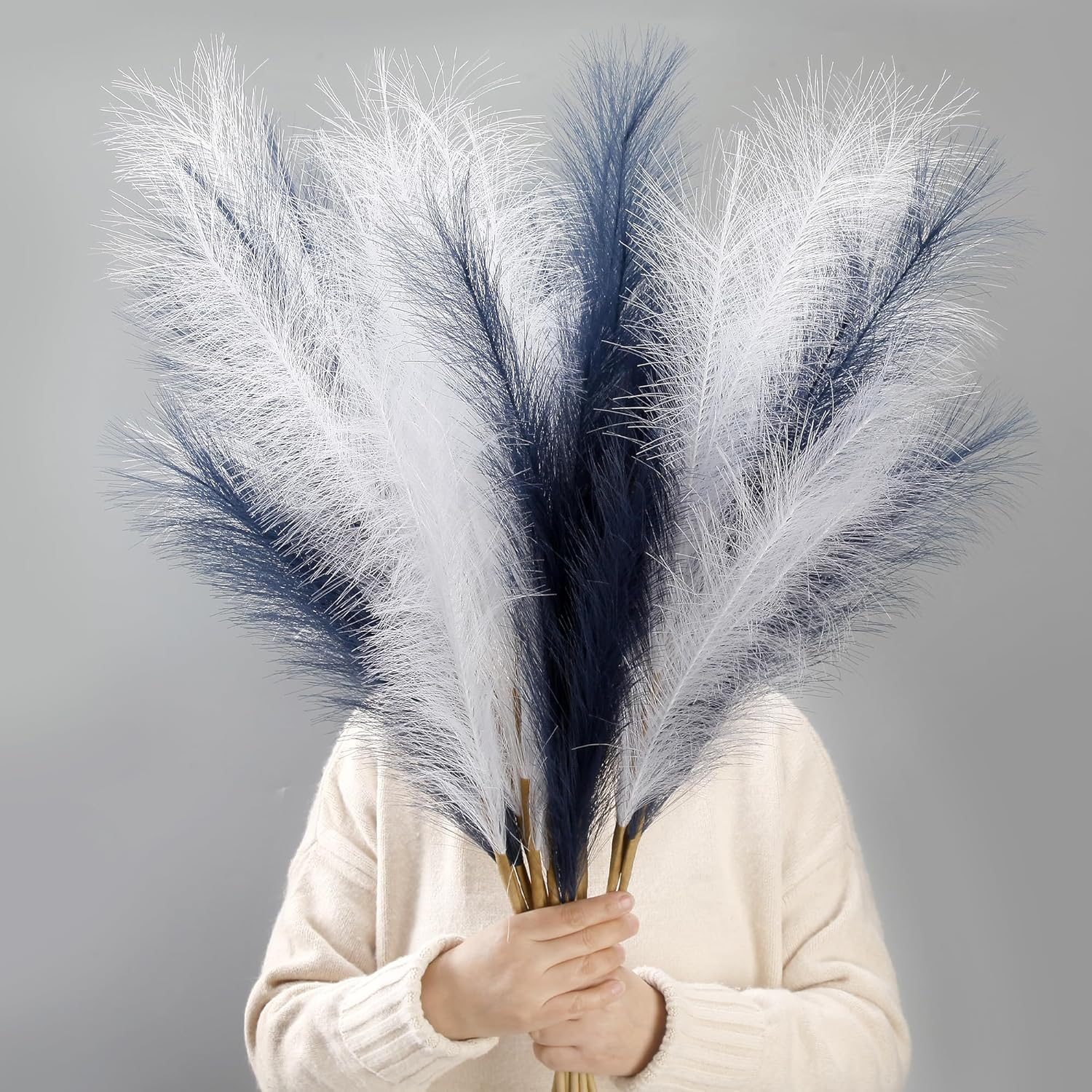12 Pcs Black and Gray Faux Pampas Grass Dr 38"/3.1FT Tall Fake Pompas ...