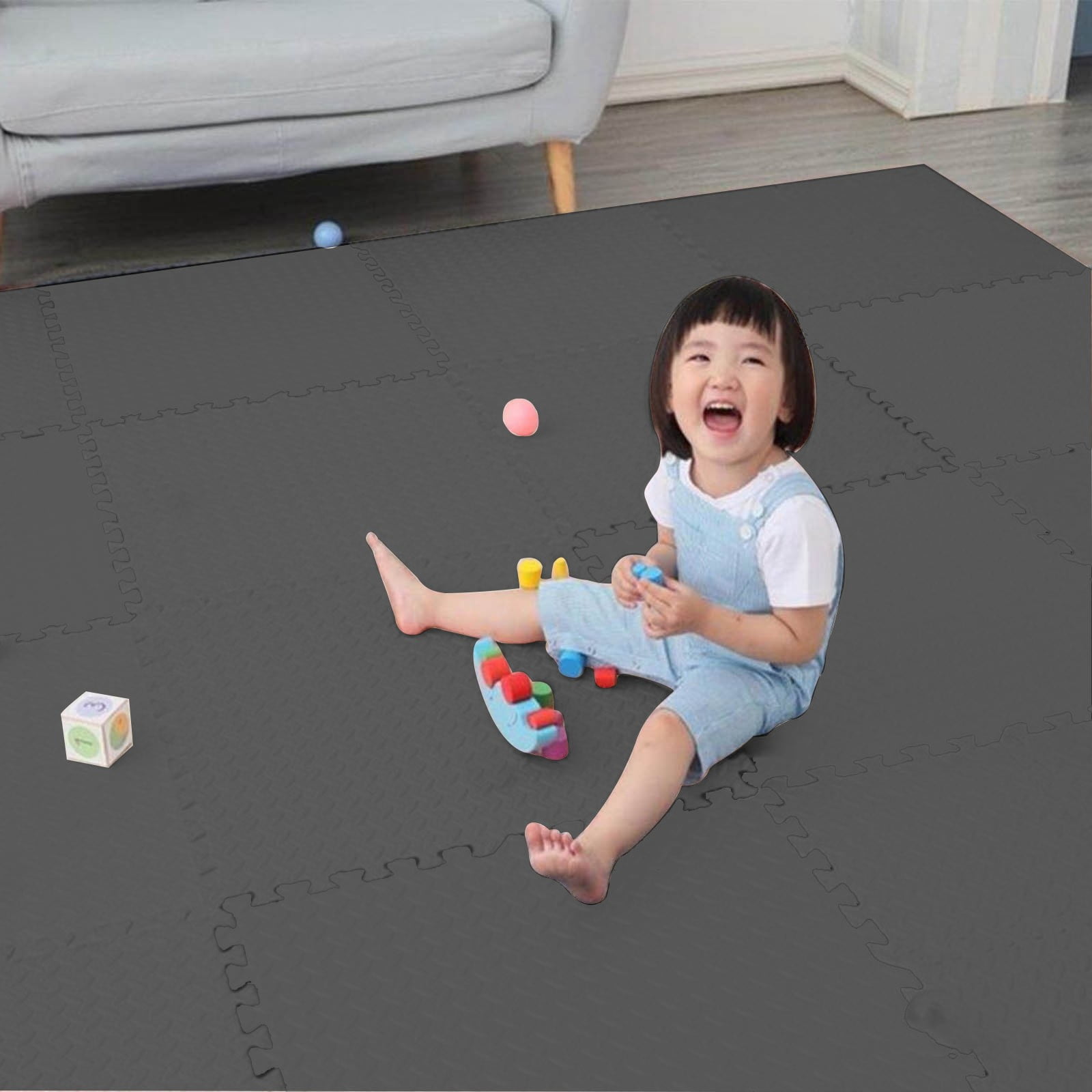 12 Pcs Black Interlocking Foam Puzzle Floor Mats, Non- Crawling Play ...