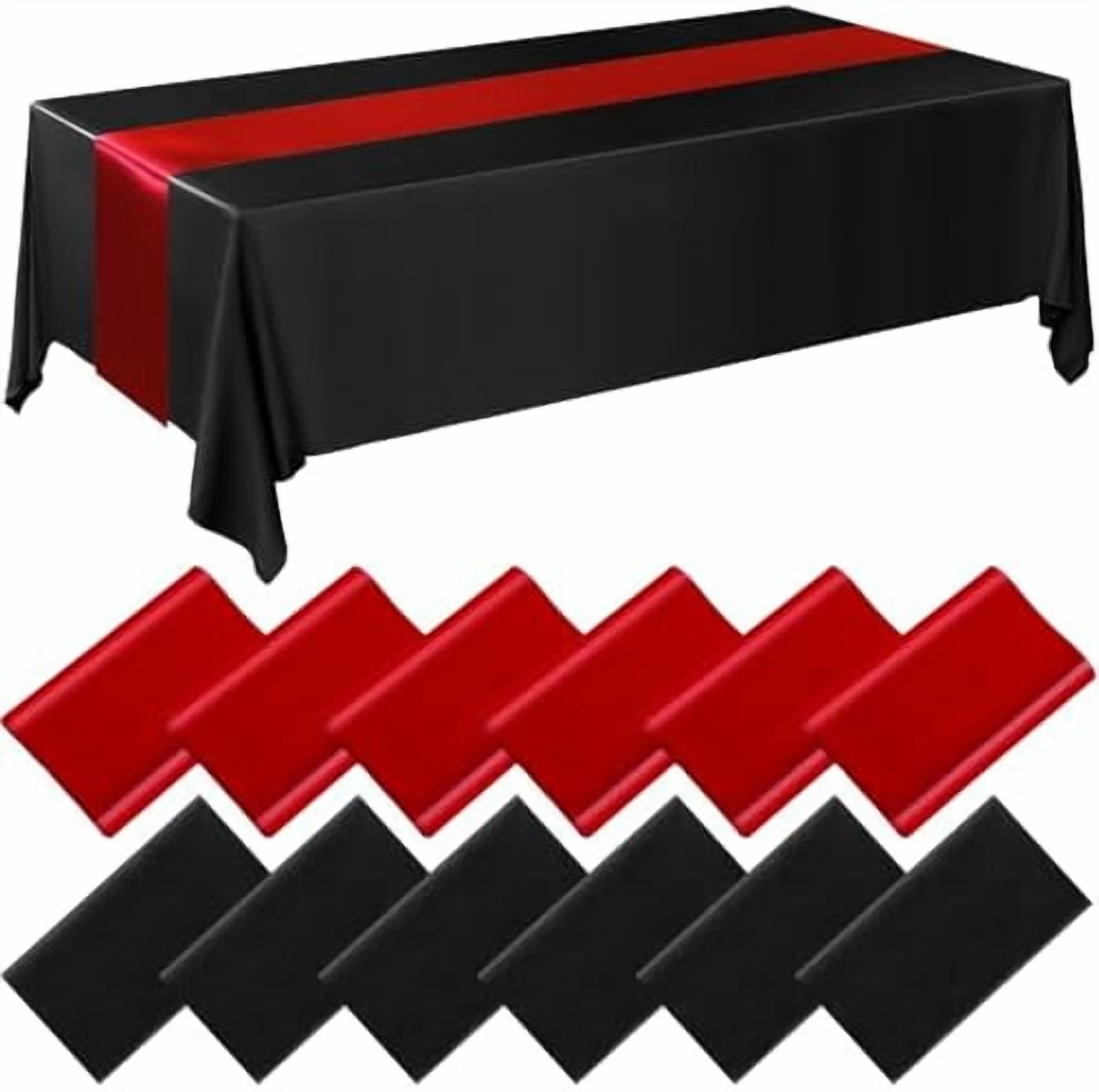 12 Pcs Black and Red Disposable Plastic Tablecloths and Satin Table ...