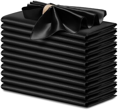 12 Pcs Black Satin Napkins 17 x 17 Inches, Square Smooth Wedding Dinner ...