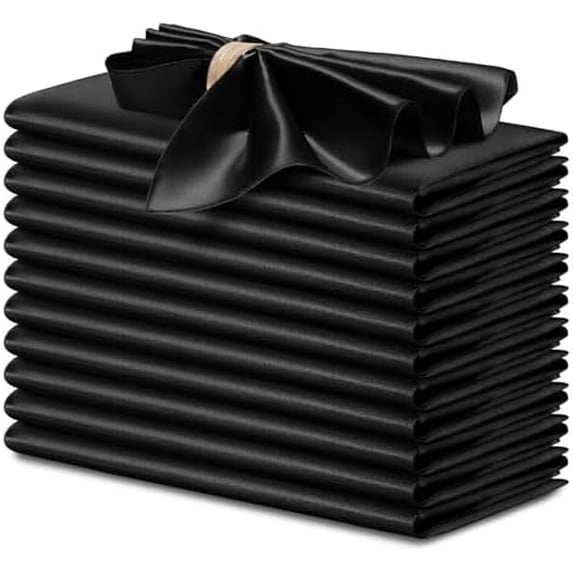 12 Pcs Black Satin Napkins 17 x 17 Inches, Square Smooth Wedding Dinner ...