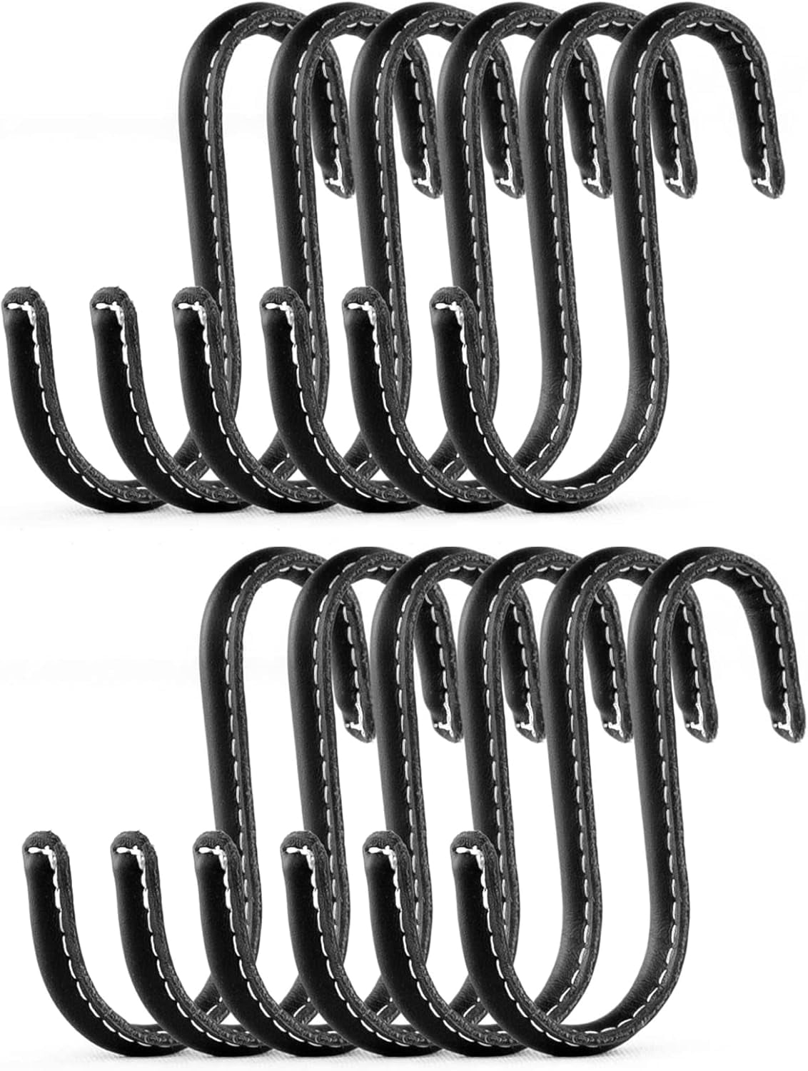 12 Pcs Black Stainless Steel S-Shaped Hooks with Full Grain Leather ...