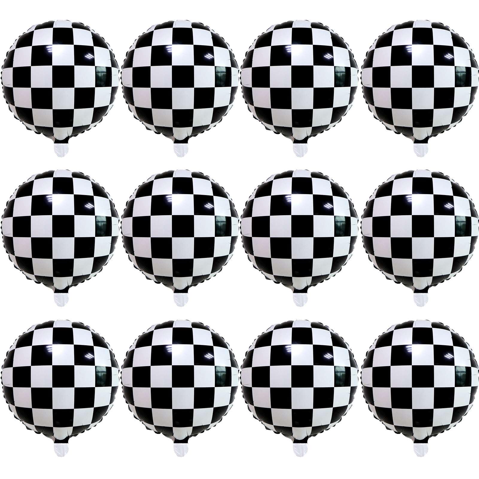 12 Pcs Black White Checkered Balloons 18 Inch, Big Black White Round ...