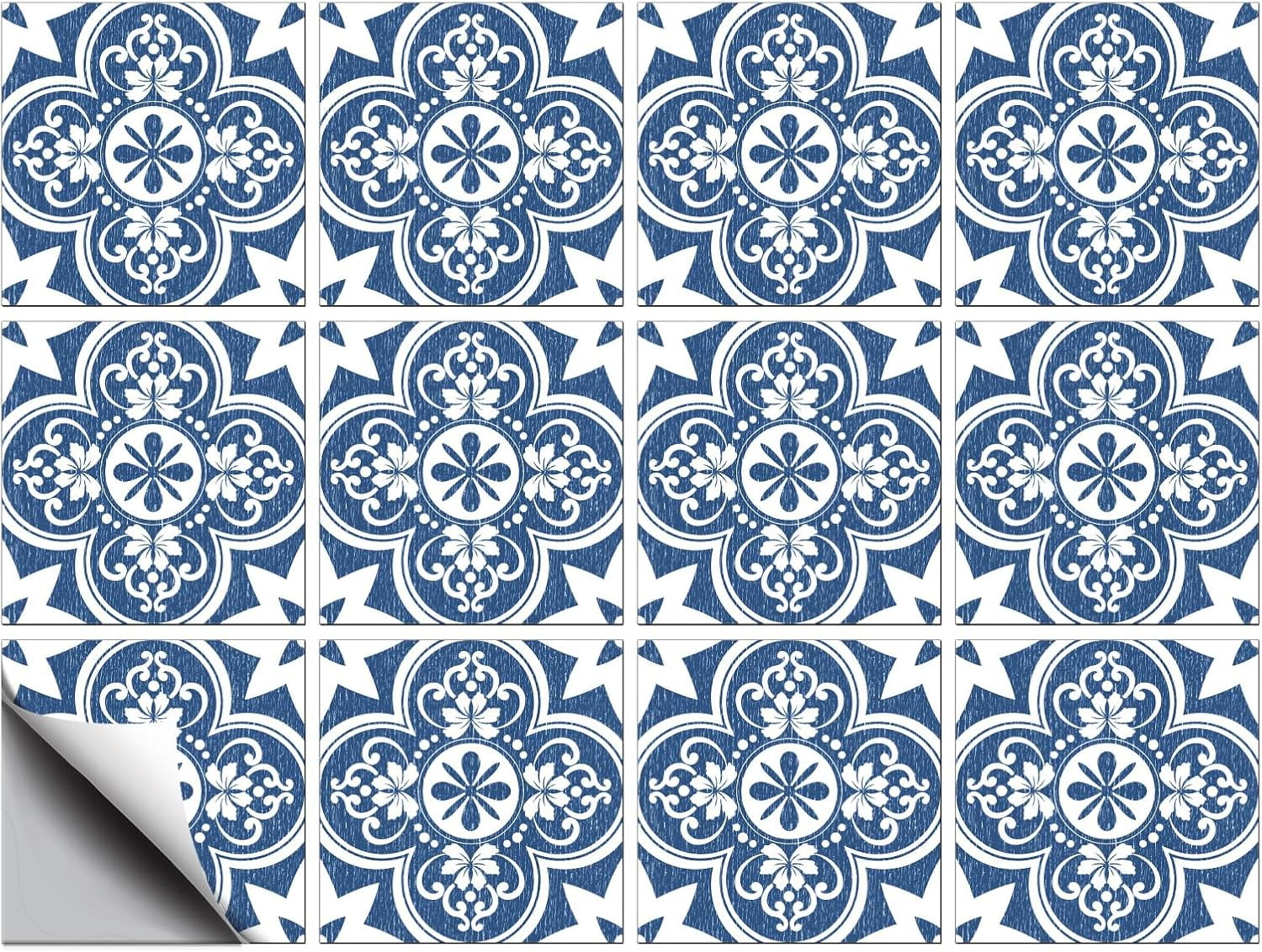 12 Pcs Blue Geometric Pattern Tile Stickers Washed Texture Peel and ...