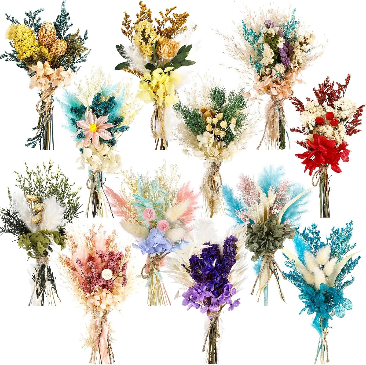 12 Pcs Boho Dried Flower Bouquet Mini Wedding Handmade Dry Flowers ...