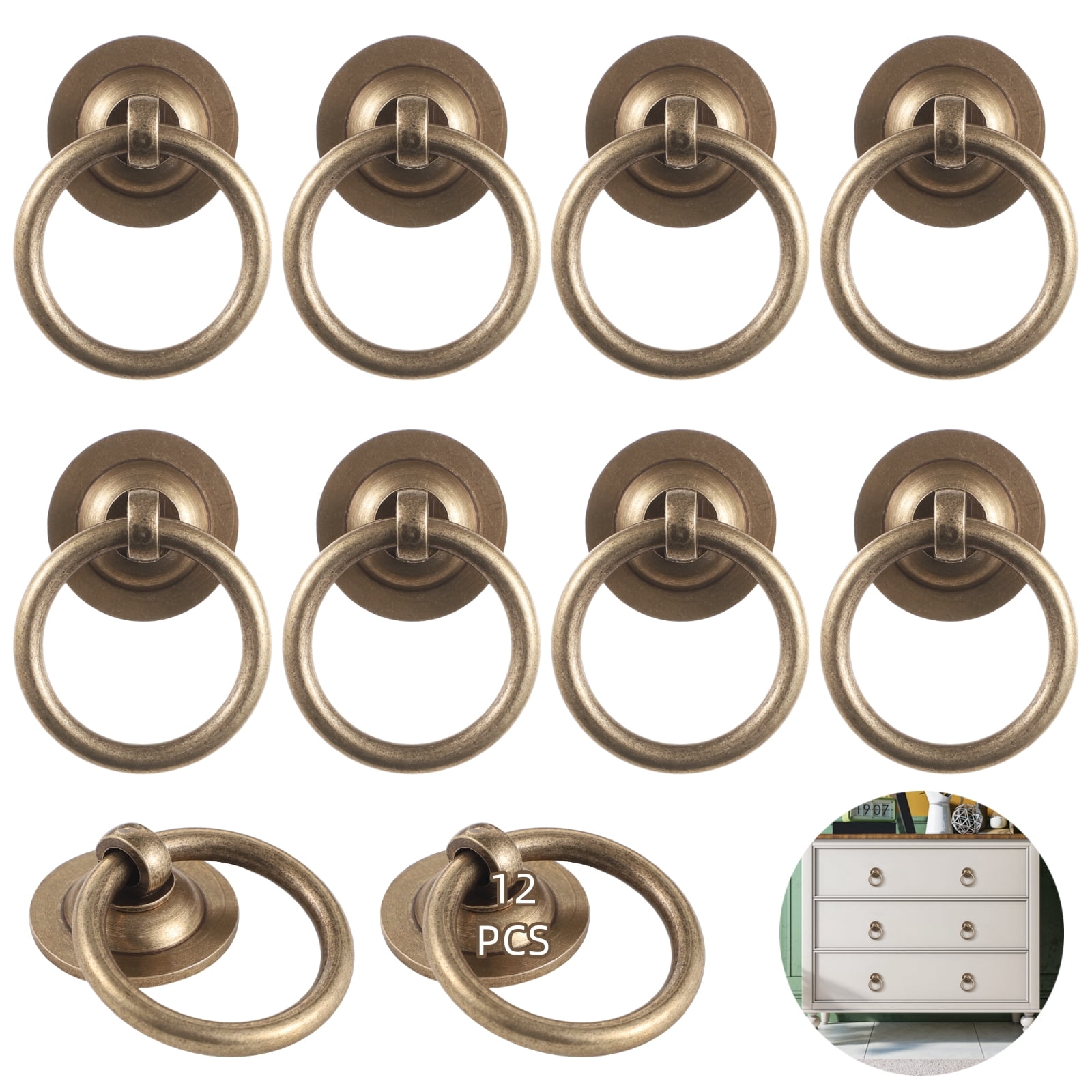 12 Pcs Brass Cabinet Pulls, Vintage Drawer Knobs, Antique Chinese Style ...