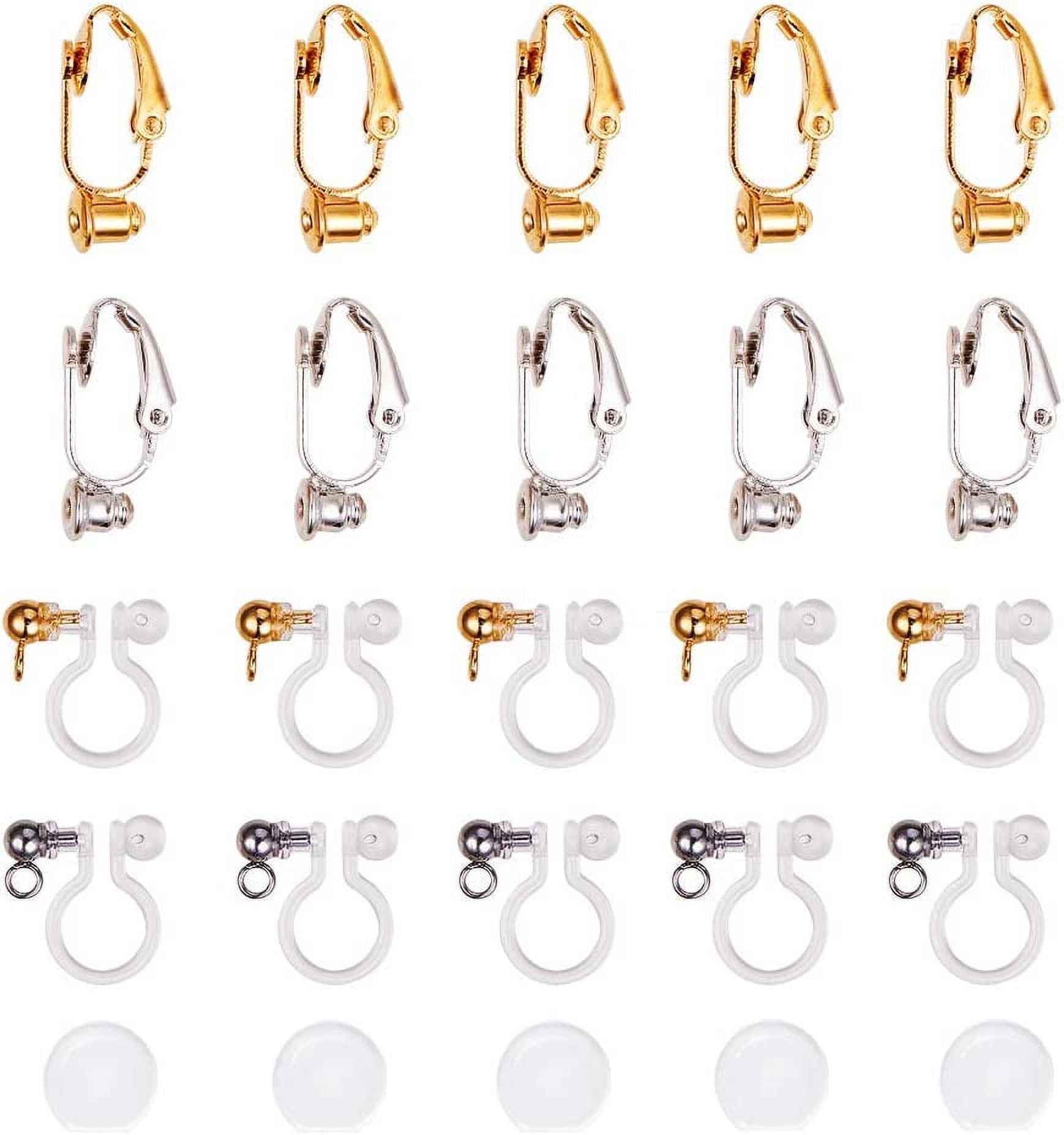 12 Pcs Brass Clip-on Earring Converter and 12 Pcs Clear Plastic Earring ...