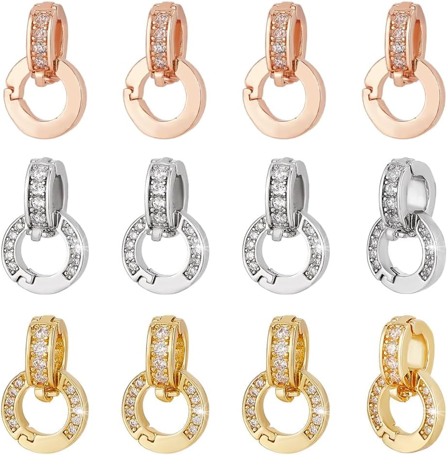 12 Pcs Brass Rhinestone Twister Clasps 3 Colors Double Bail Clasps ...