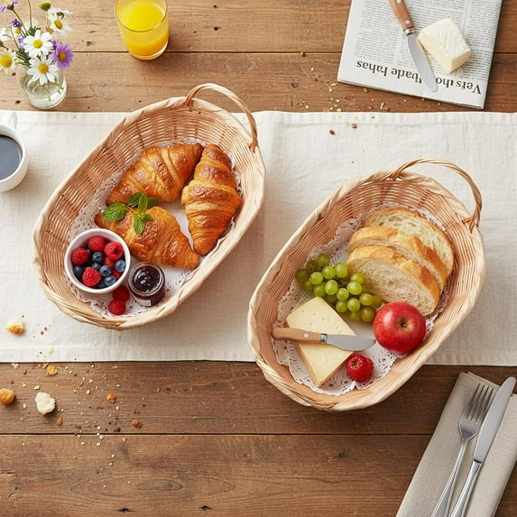 12 Pcs Bread Baskets with Paper Liners Wicker Plastic Food Basket with ...