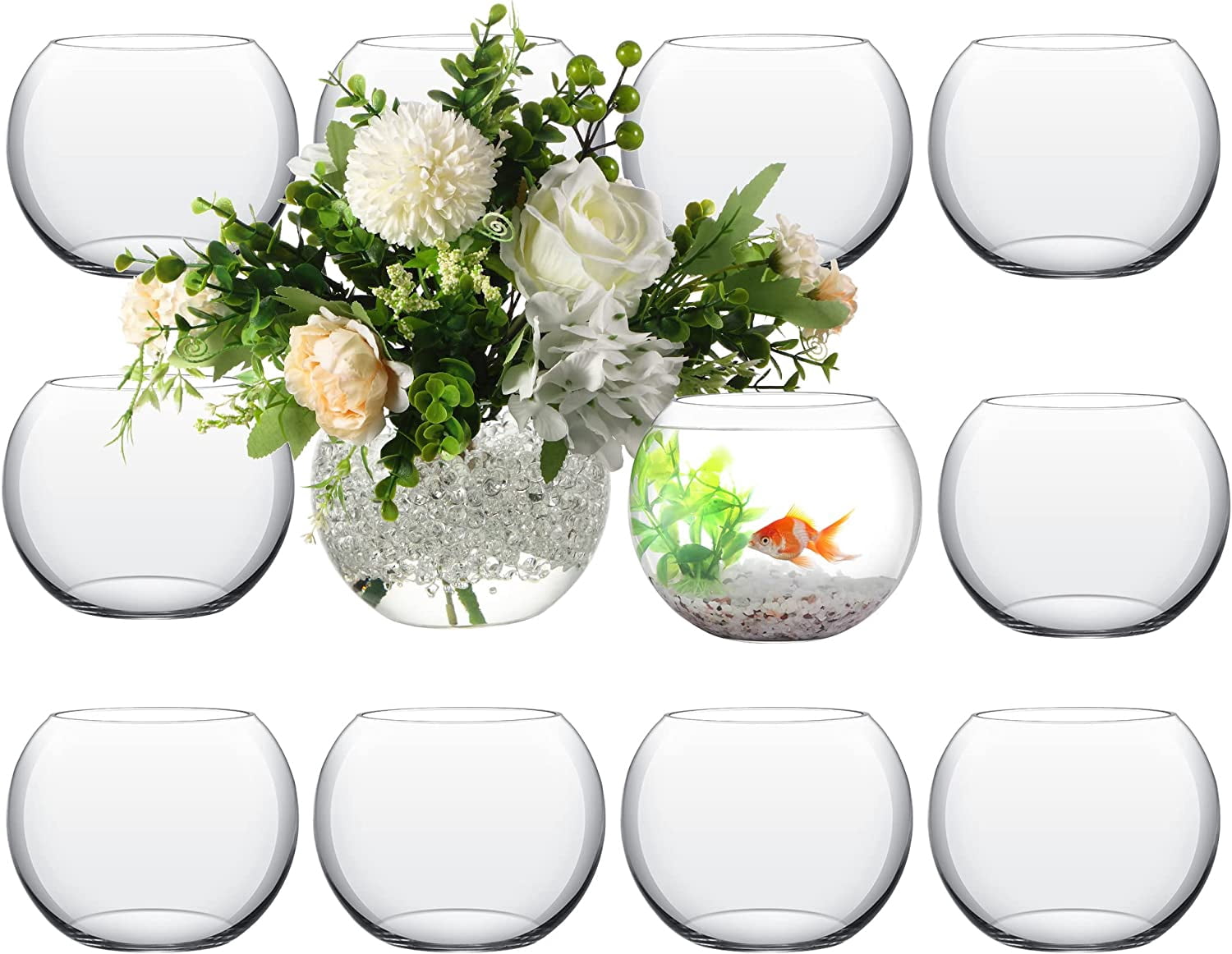 12 Pcs Bubble Bowl Vase Centerpiece 6''W x 5''H Round Glass Flower Vase ...