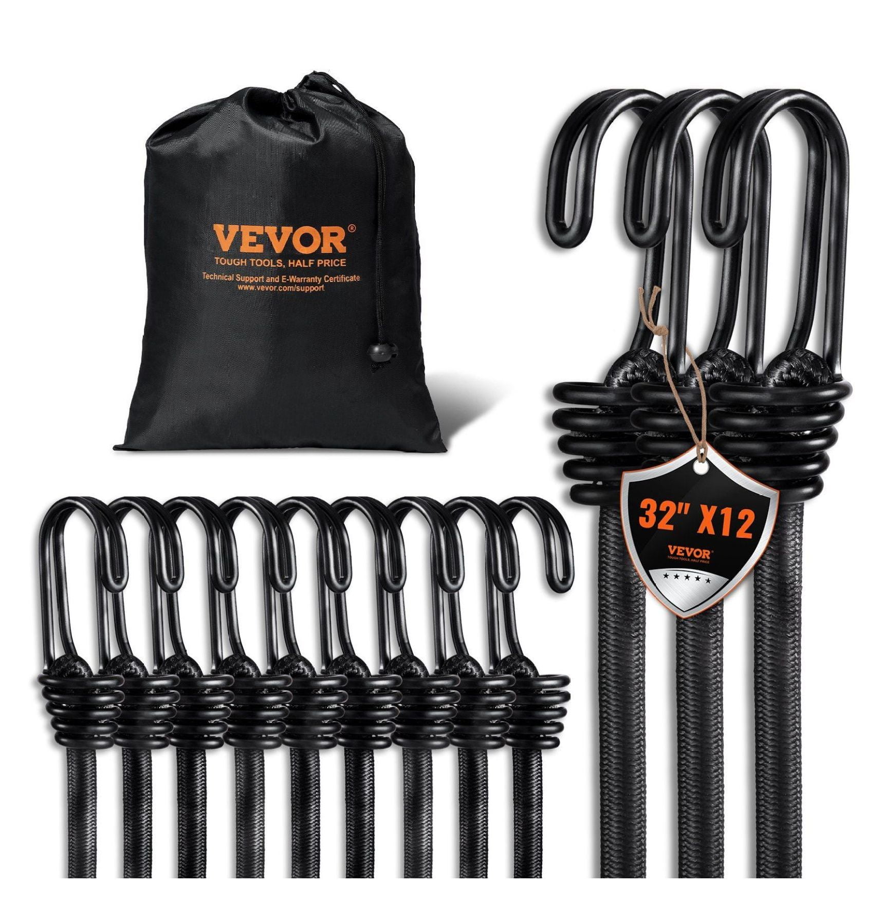 12 Pcs Bungee Cords with 32 In Heavy Duty Bungee Straps 8 mm Black ...