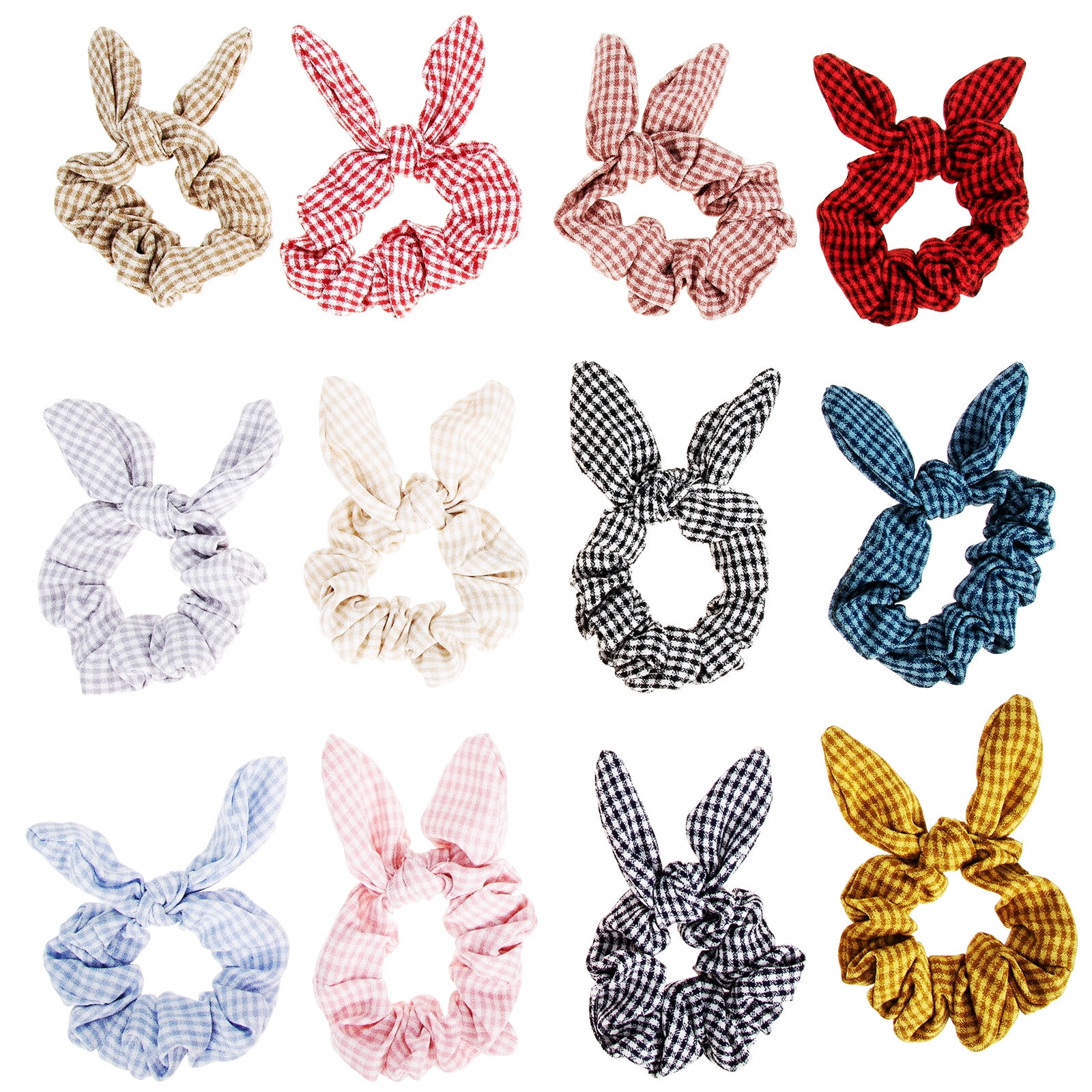 12 Pcs Bunny Ear Scrunchie Ponytail Hair Rings Women Ropes Ribbons ...