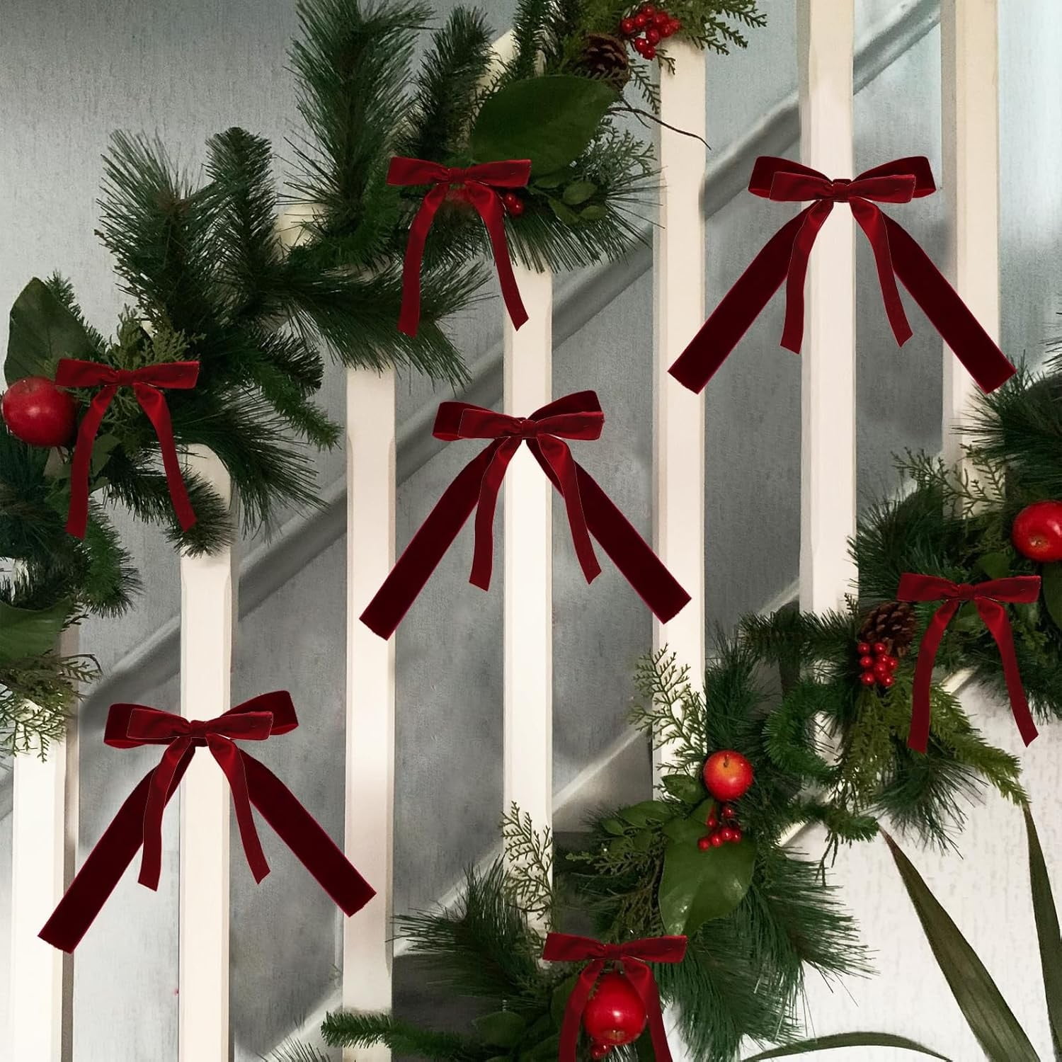 12 Pcs Burgundy Velvet Christmas Tree Bows - Vintage Christmas ...