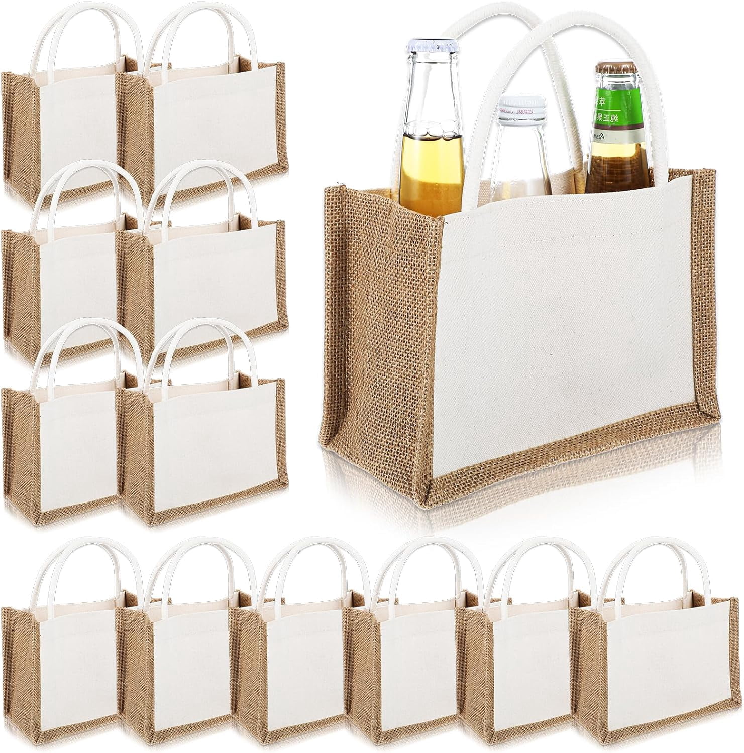 12 Pcs Burlap Tote Bag, Reusable Blank Jute Burlap Grocery Bag with ...