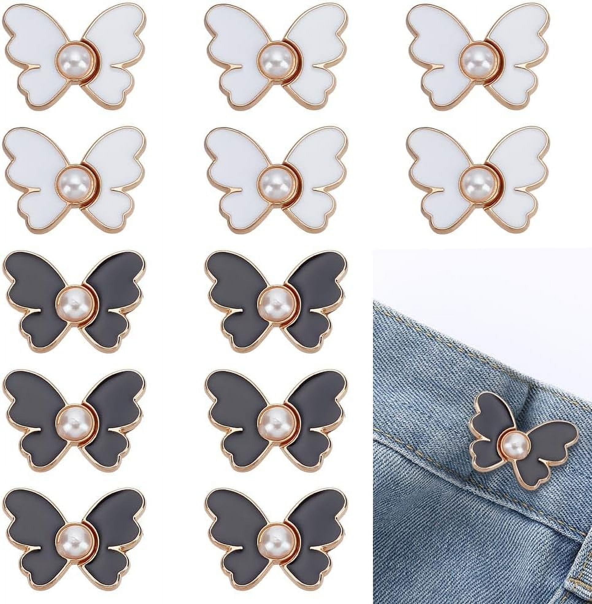 12 Pcs Butterfly Button Pins for Jeans Black and White Detachable Alloy ...
