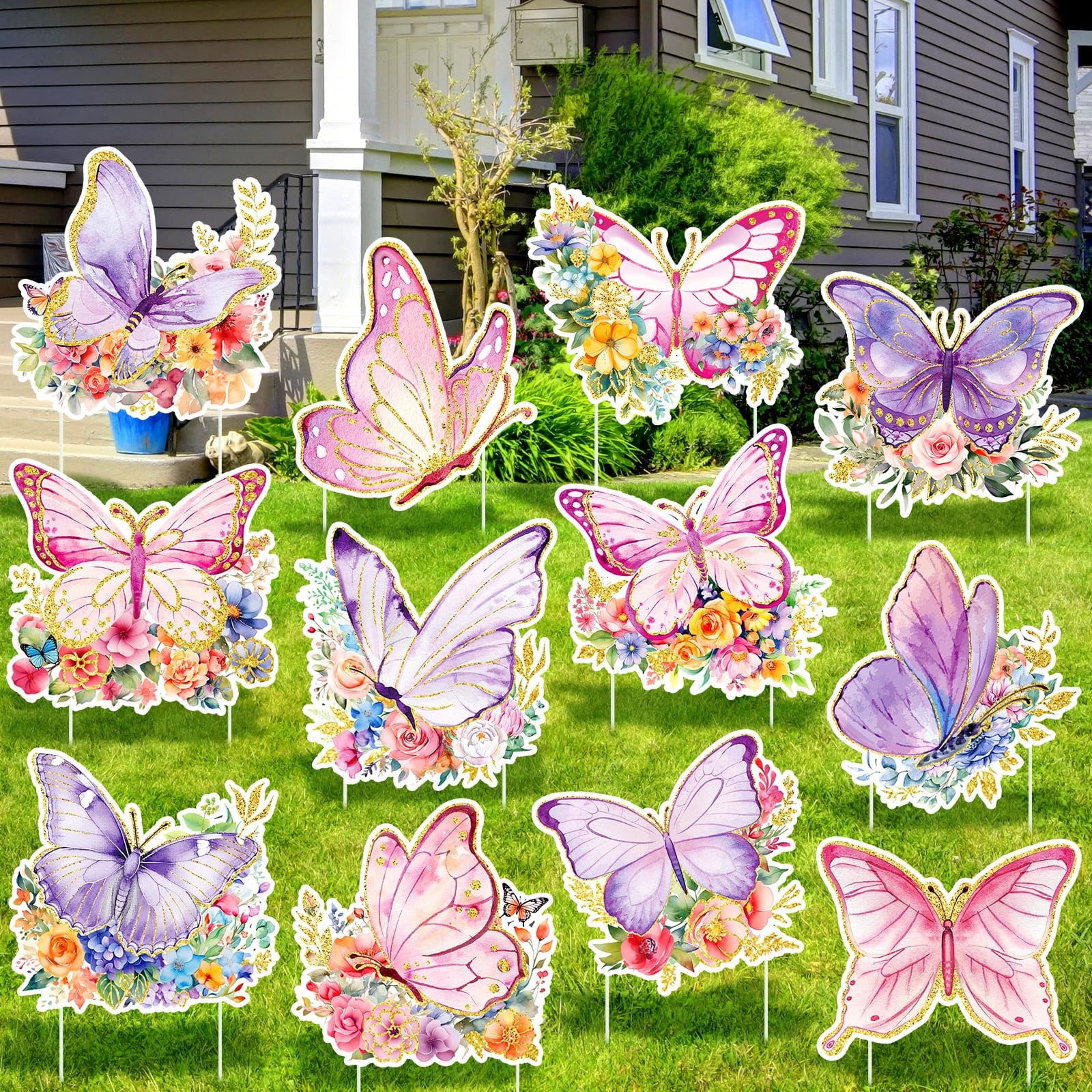 12 Pcs Butterfly Yard Signs Decorations Giant Butterfly Garden Stakes ...