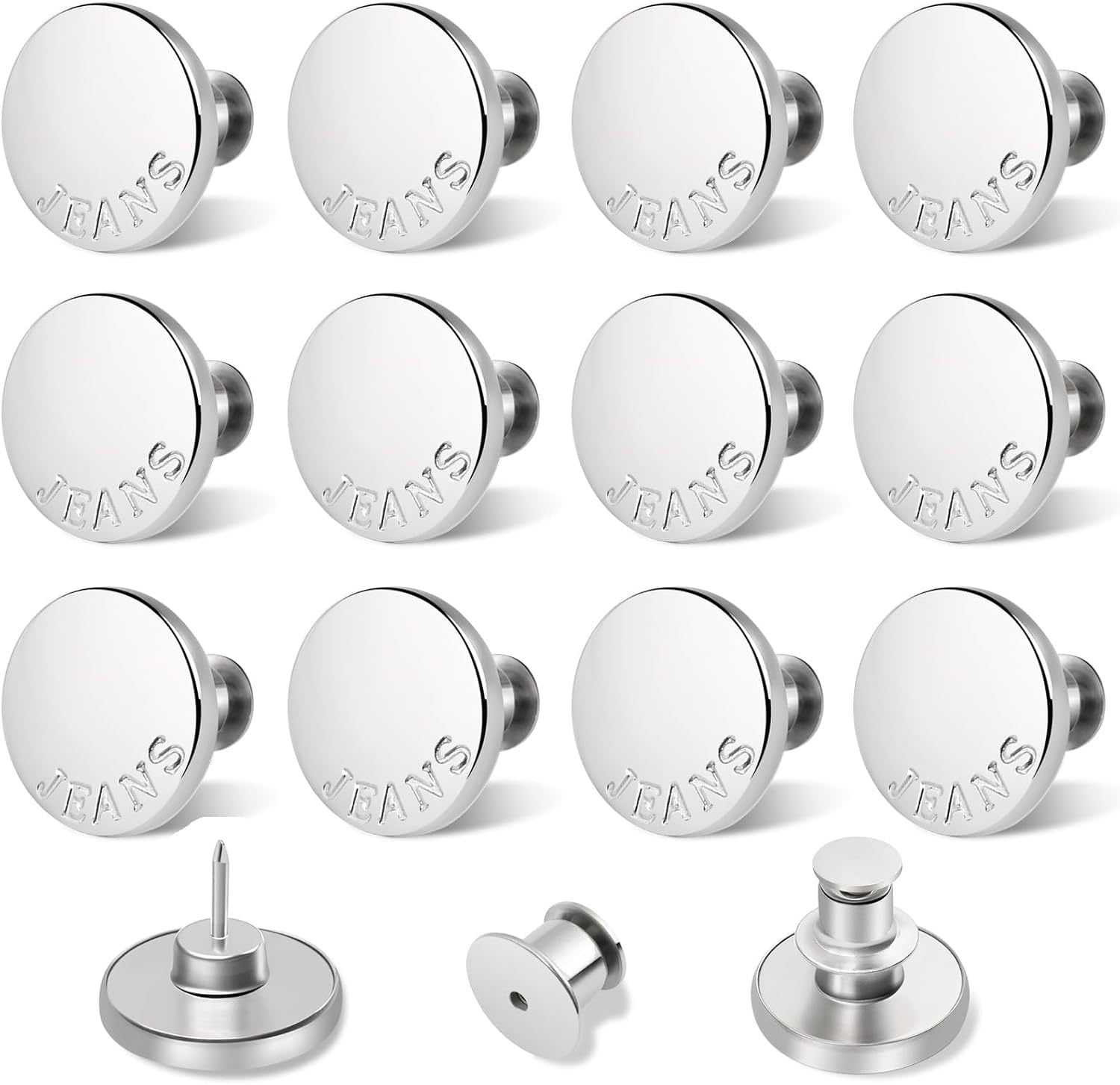 12 Pcs Button for Sewing Metal Jeans,17 mm No-Sew Nailess Removable ...