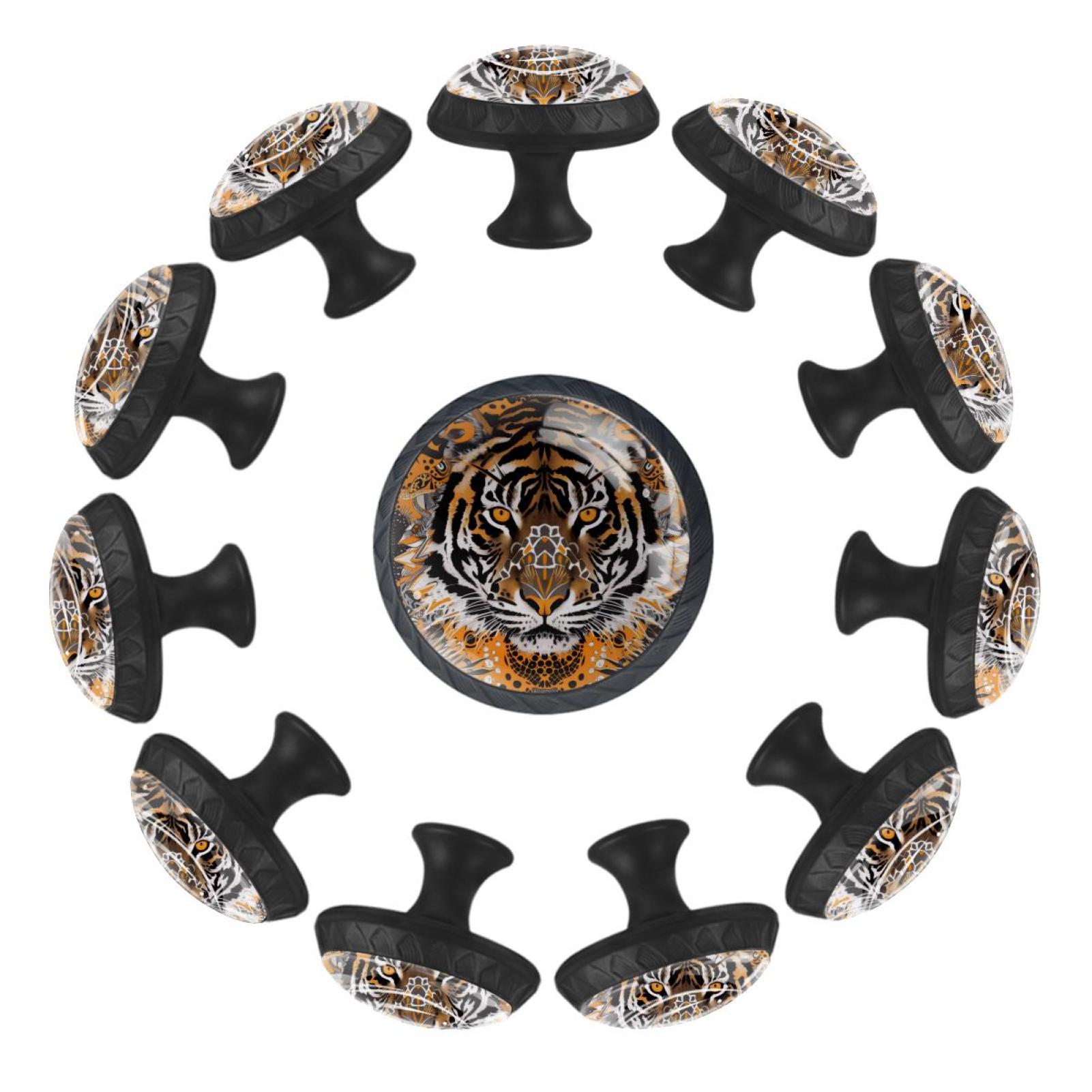 12 Pcs Cabinet Knobs Africa Ethnic Wild Animal Tiger Orange Pattern ...