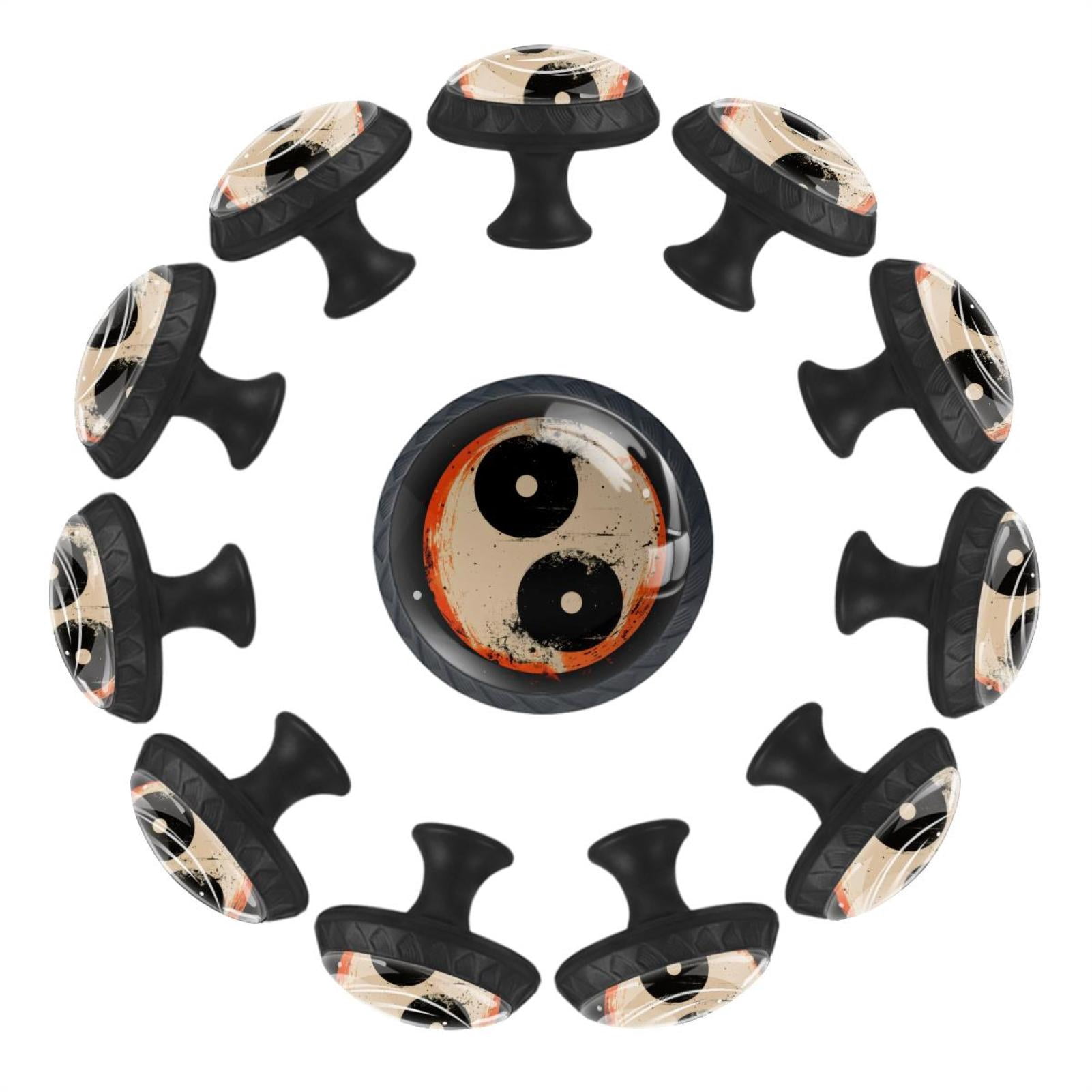 12 Pcs Cabinet Knobs Cool Yin Yang Symbol, Round Crystal Glass Drawer ...