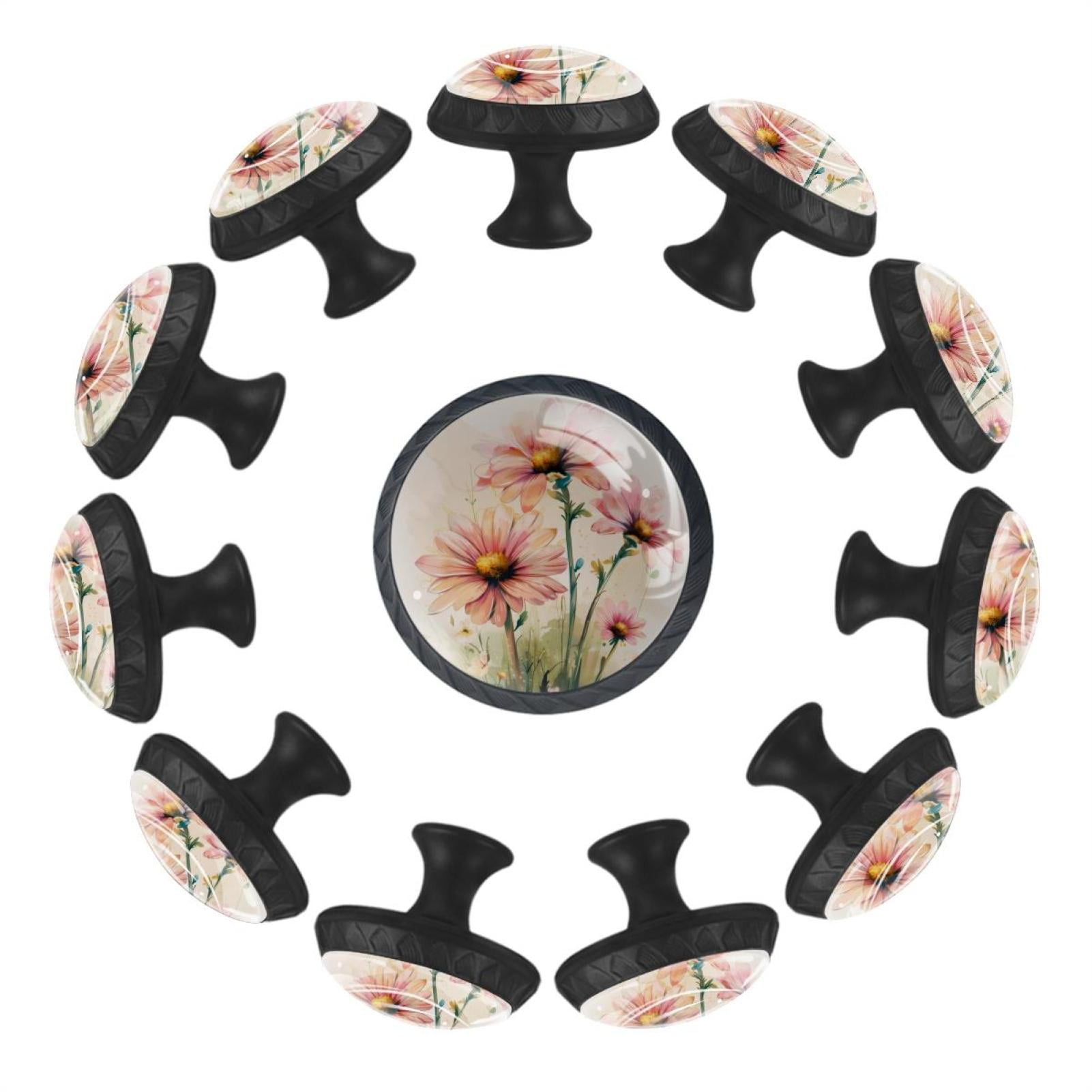 12 Pcs Cabinet Knobs Cute Flowers Pattern, Round Crystal Glass Drawer ...