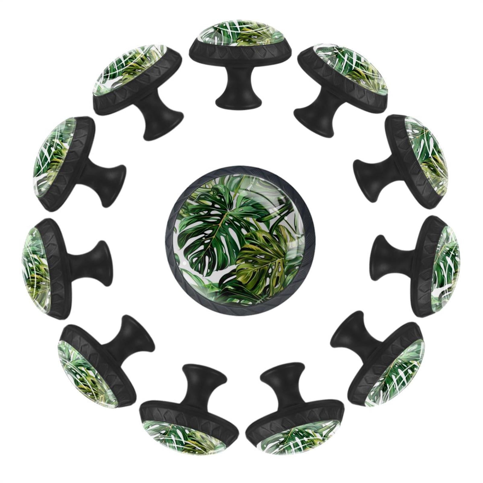 12 Pcs Cabinet Knobs Green Tropical Forest Botanical Background, Round ...