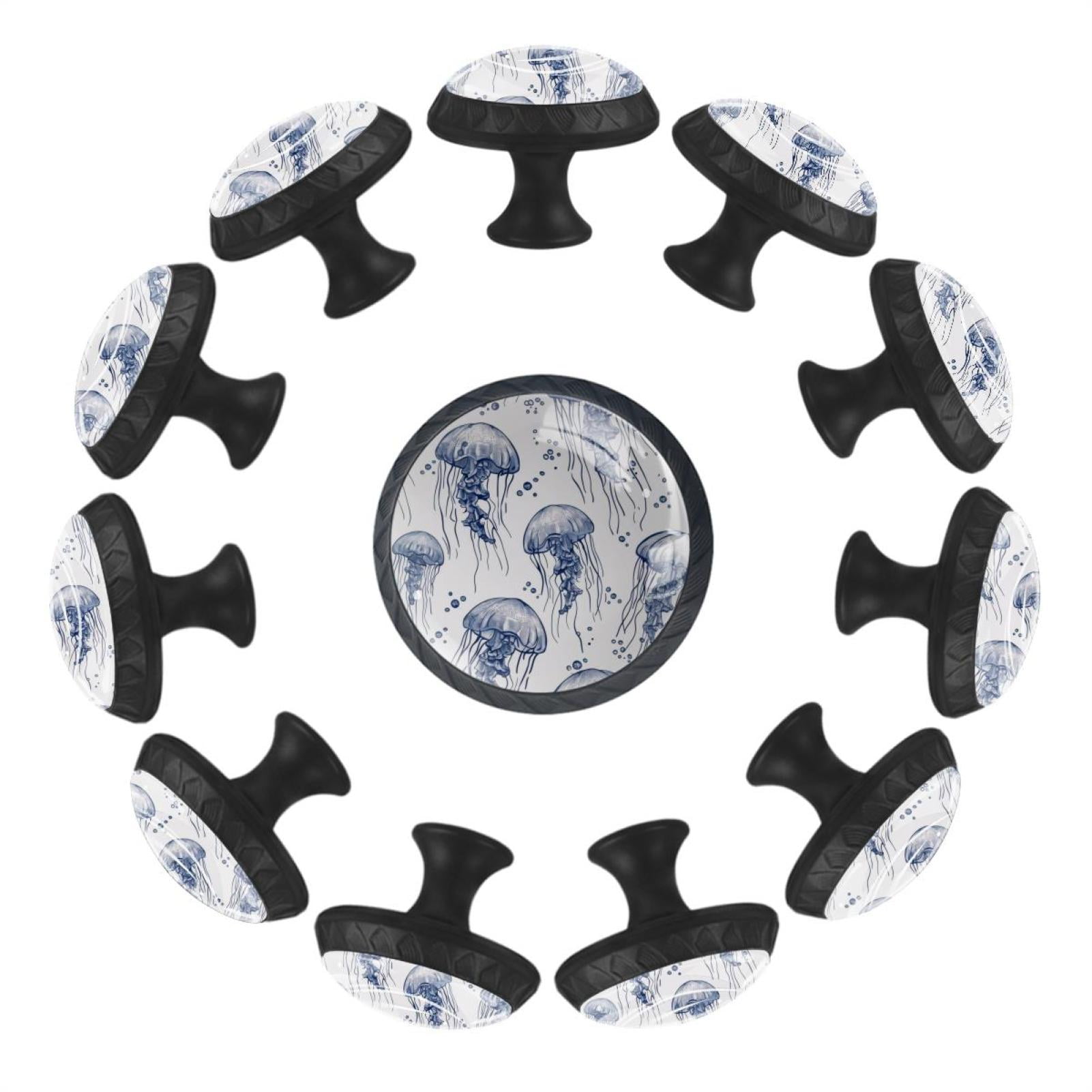 12 Pcs Cabinet Knobs Seamless Pattern with Blue Jellyfish, Round ...
