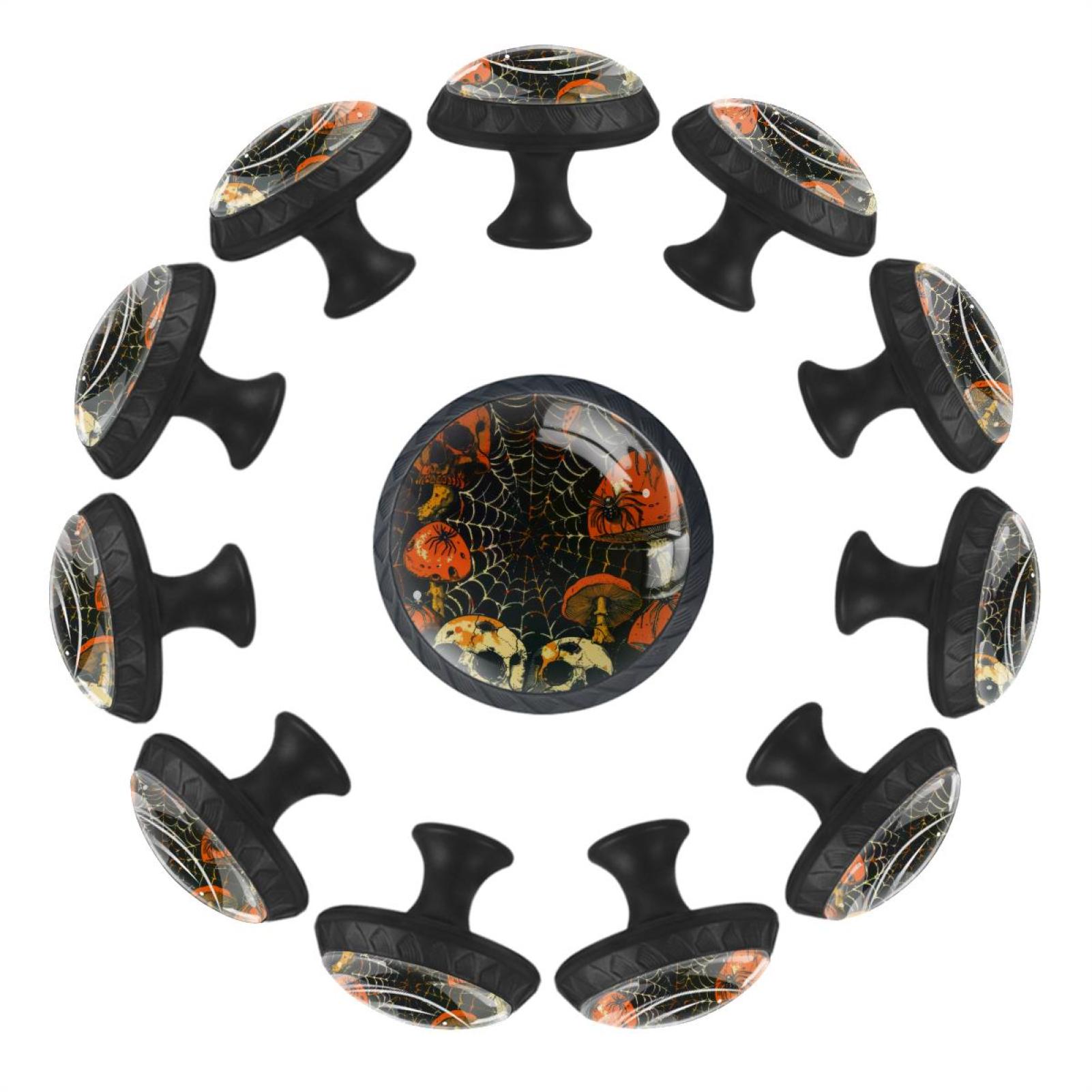 12 Pcs Cabinet Knobs Skulls Mushroom Spiders Spider Web, Round Crystal ...