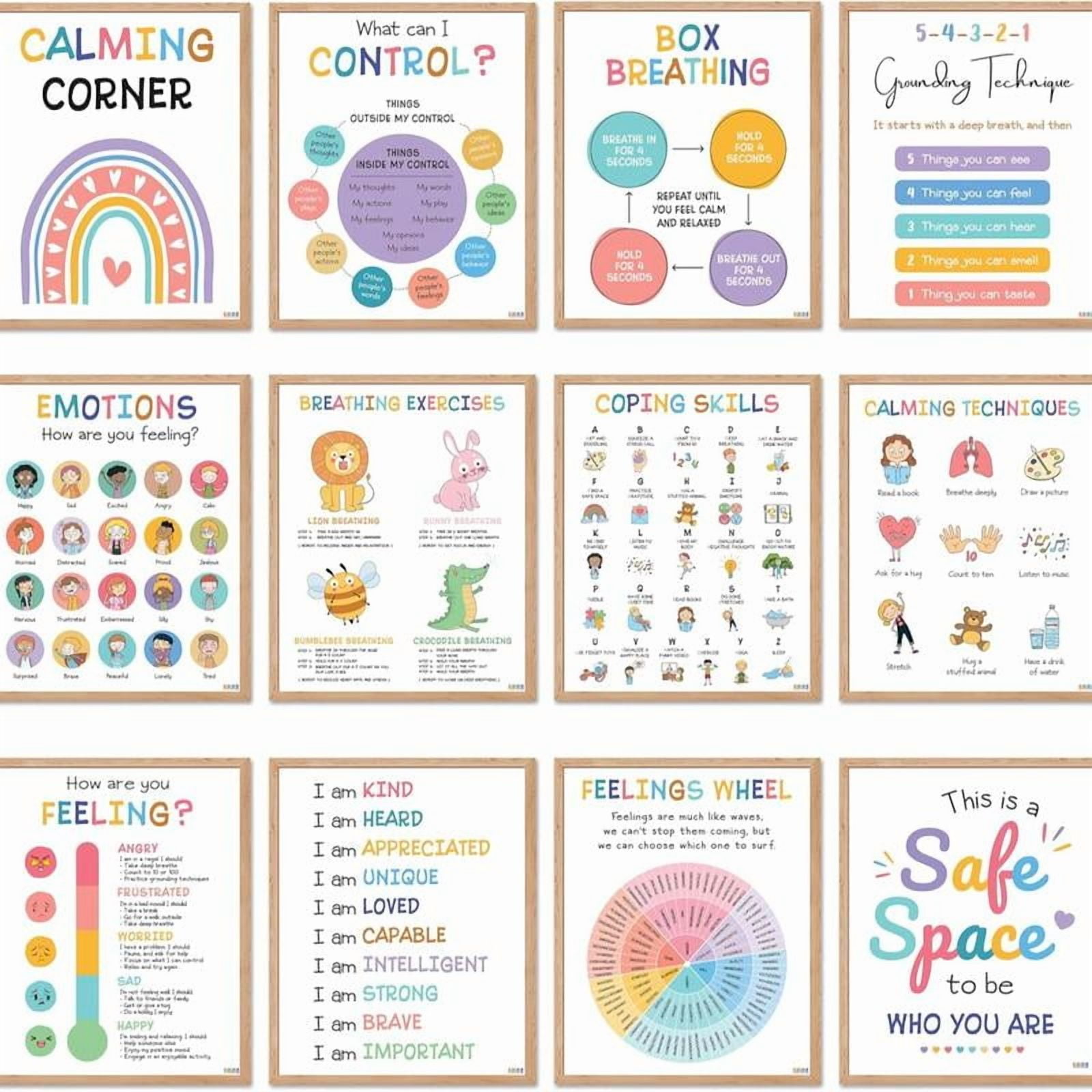 12 Pcs Calming Corner Posters – Emotions Chart & Feelings Wheel for ...