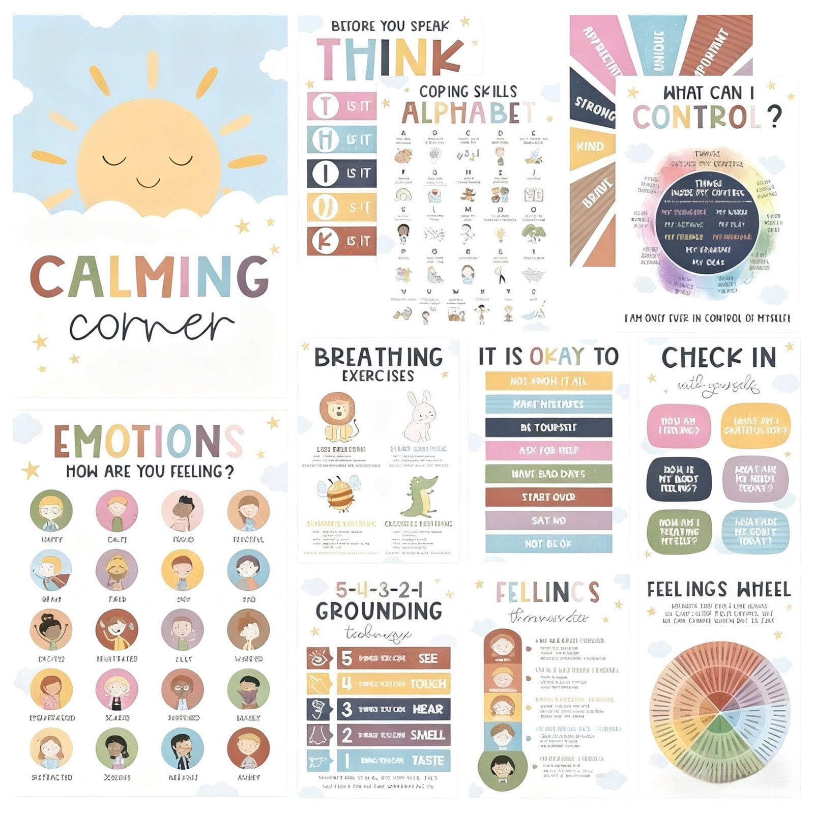 12 Pcs Calming Corner Posters with Vibrant Calm Wall Art for Classroom ...