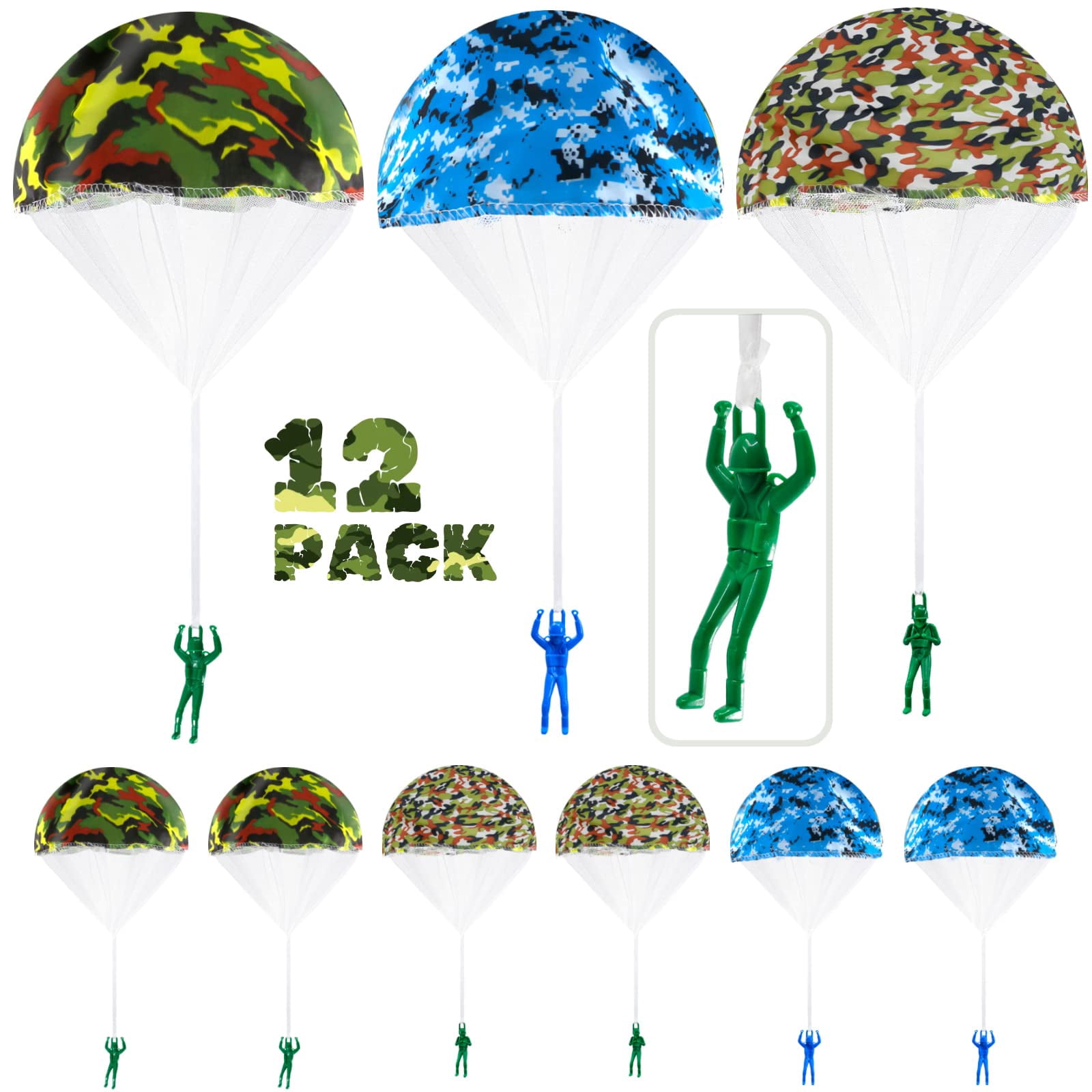 12 Pcs Camo Parachute Toy, Tangle Free Throwing Throw Flying Toys, No ...