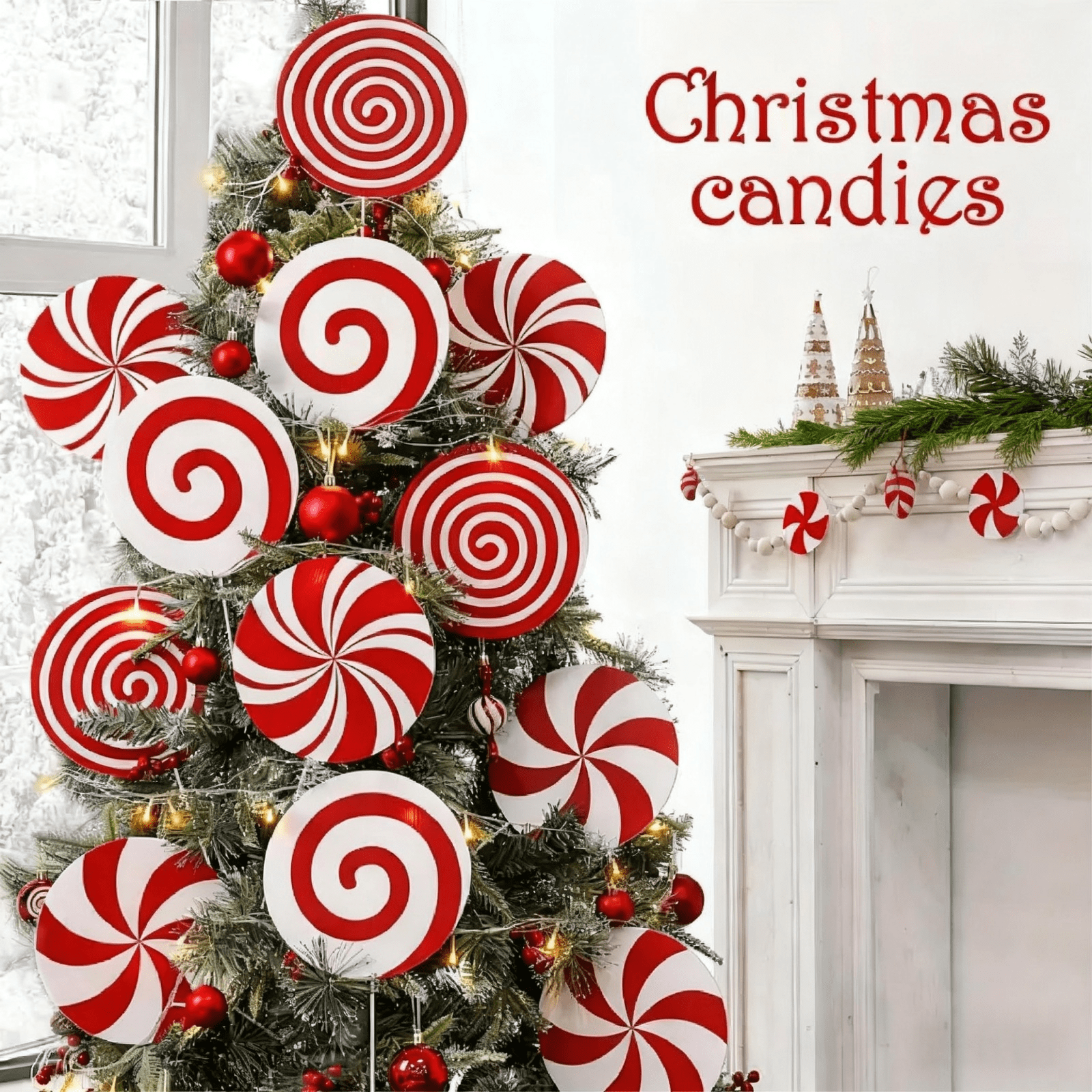 12 Pcs Candy Cane Christmas Indoor Decorations, Red White Peppermint ...