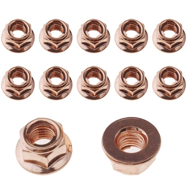 12 Pcs Car Exhaust Manifold Nuts M8x1.25 Exhaust Lock Nut Copper Plated ...