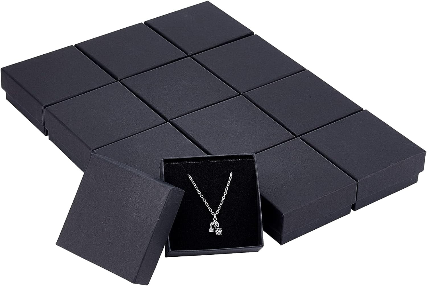 12 Pcs Cardboard Box Jewelry Set Box Black Kraft Paper Jewelry Boxes with Black Sponge Inside ...