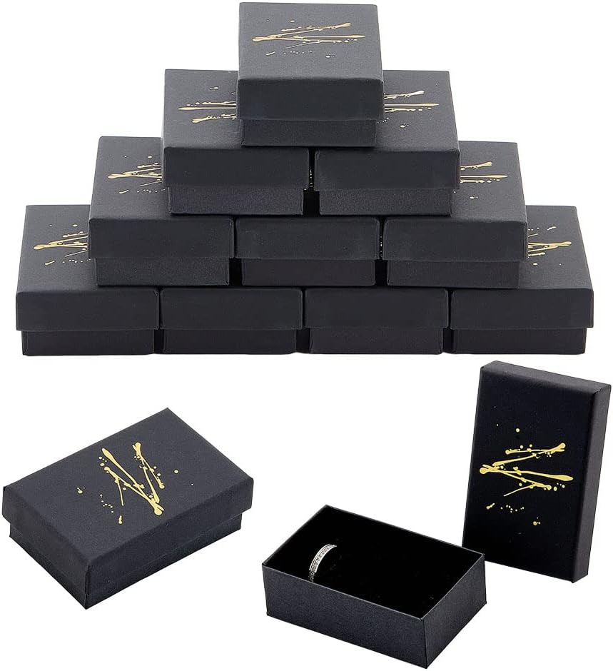 12 Pcs Cardboard Jewelry Packing Box Black Gold Packing Box with ...