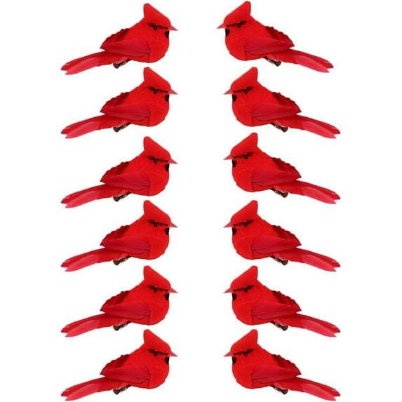 12 Pcs Cardinal Birds for Crafts, Mini Cardinal Clip On Christmas Tree ...