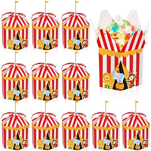 12 Pcs Carnival Treat Boxes Circus Goody Paper Boxes Red White Stripes ...